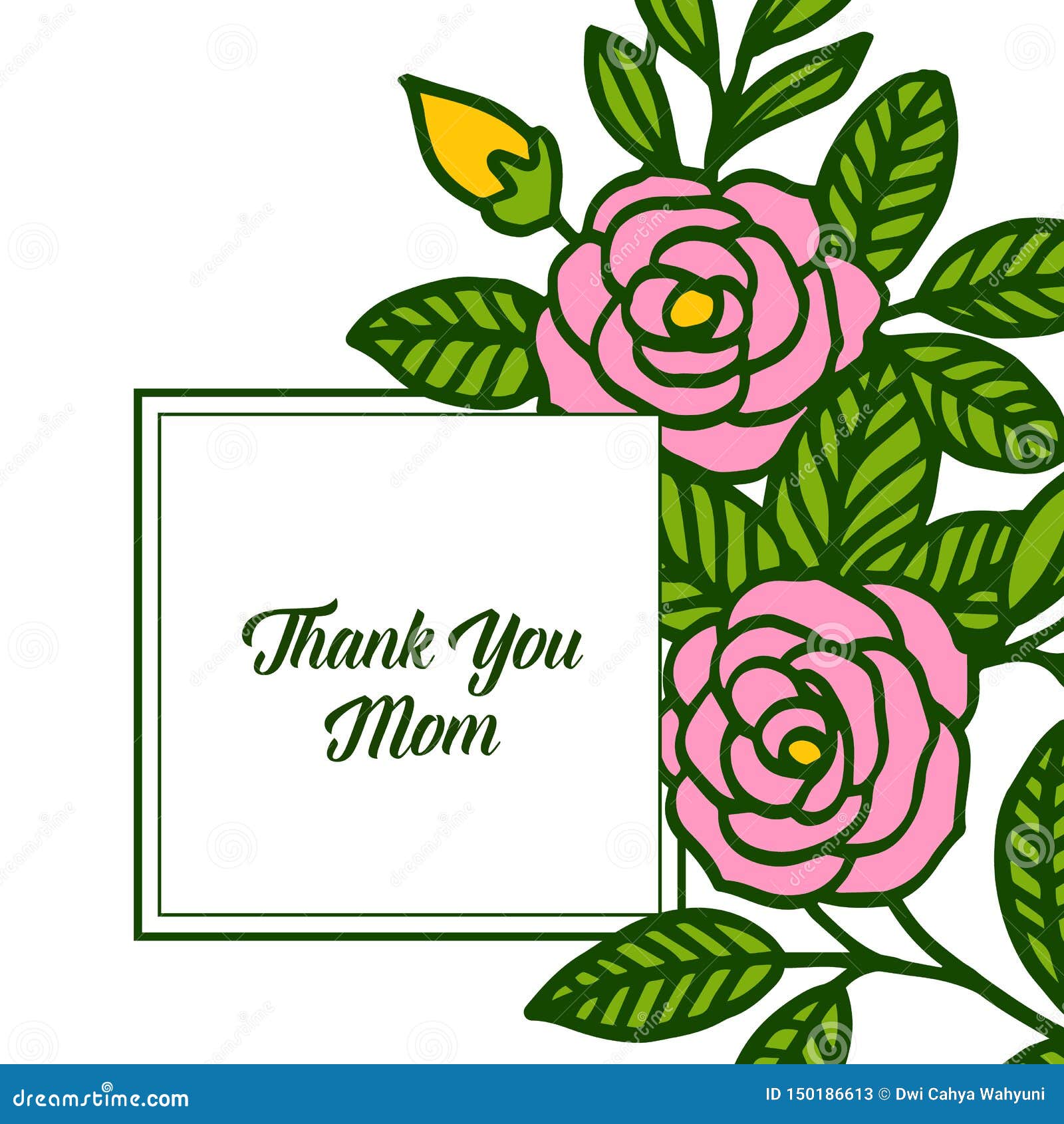 Vector Illustration Writing Thank You Mom with Pattern Pink Wreath ...