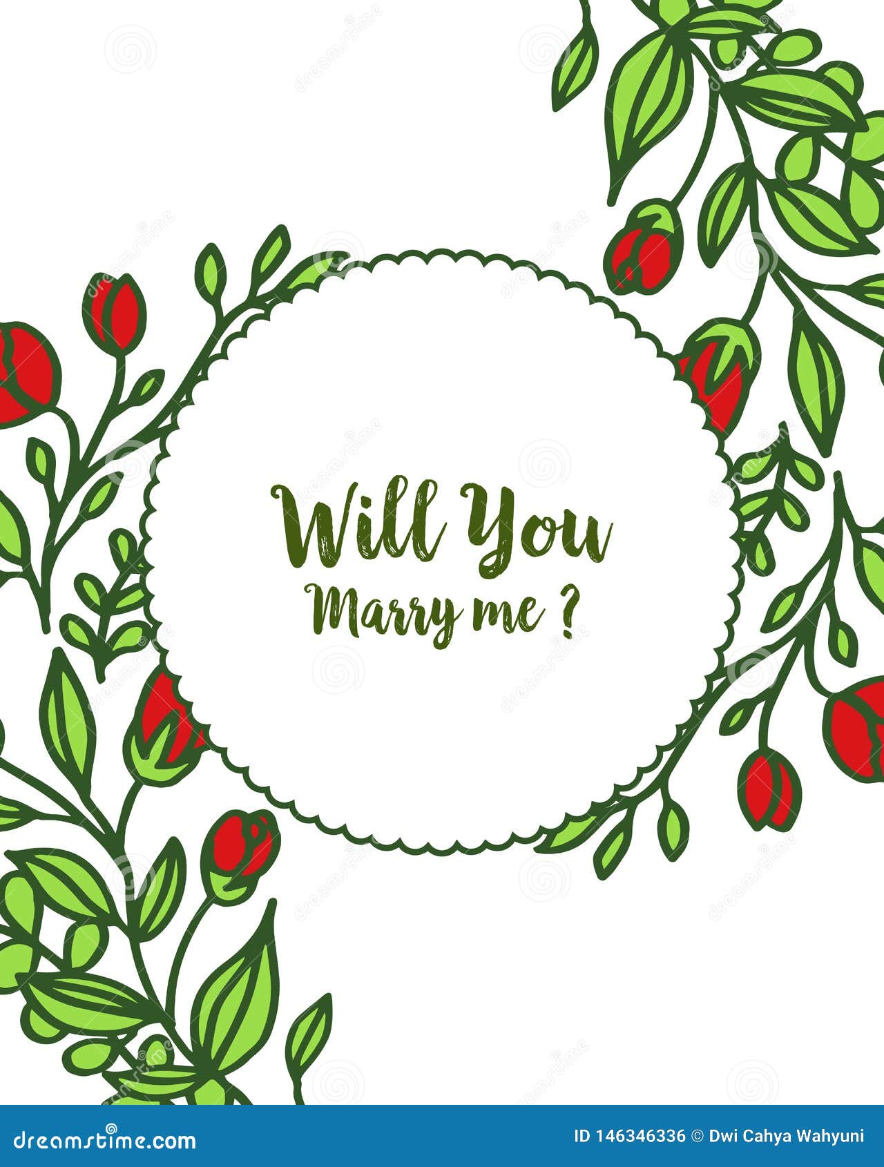 Vector Illustration Writing Will You Marry Me with Texture Red Wreath ...