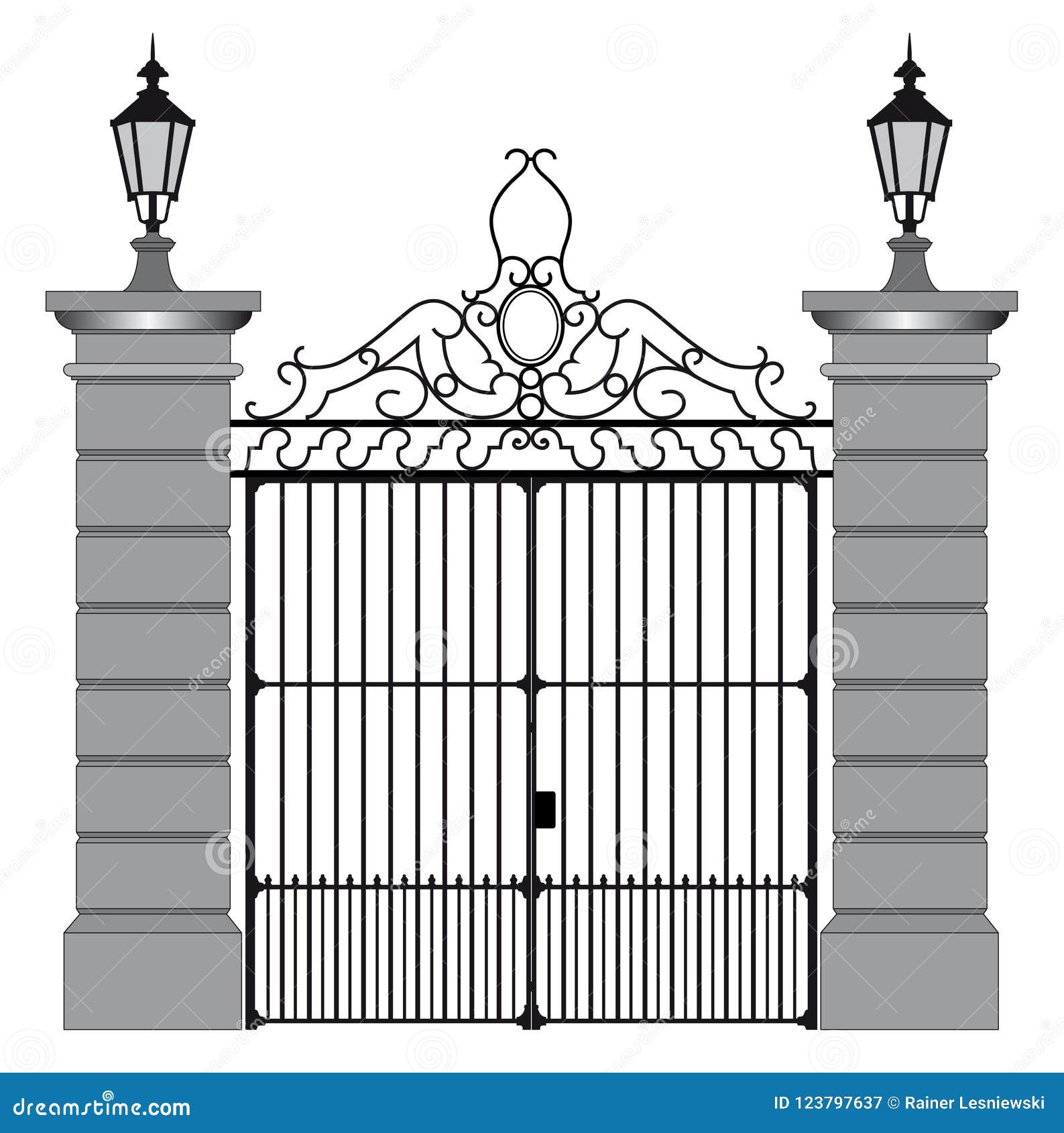 Vector Illustration of a Wrought Iron Gate Stock Vector - Illustration ...