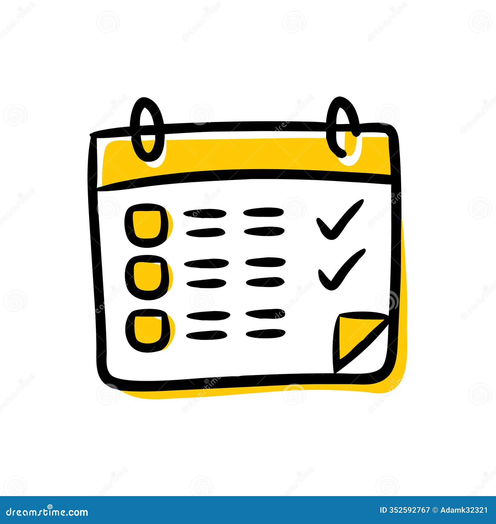 Vector Illustration Of Yellow Calendar Checklist For Organization And ...