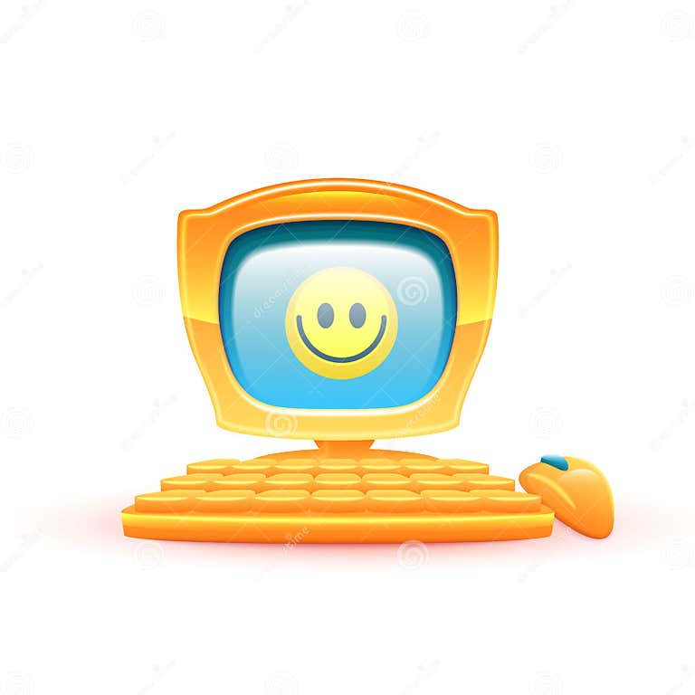 Vector Illustration of Yellow Computer with Smile Stock Illustration ...