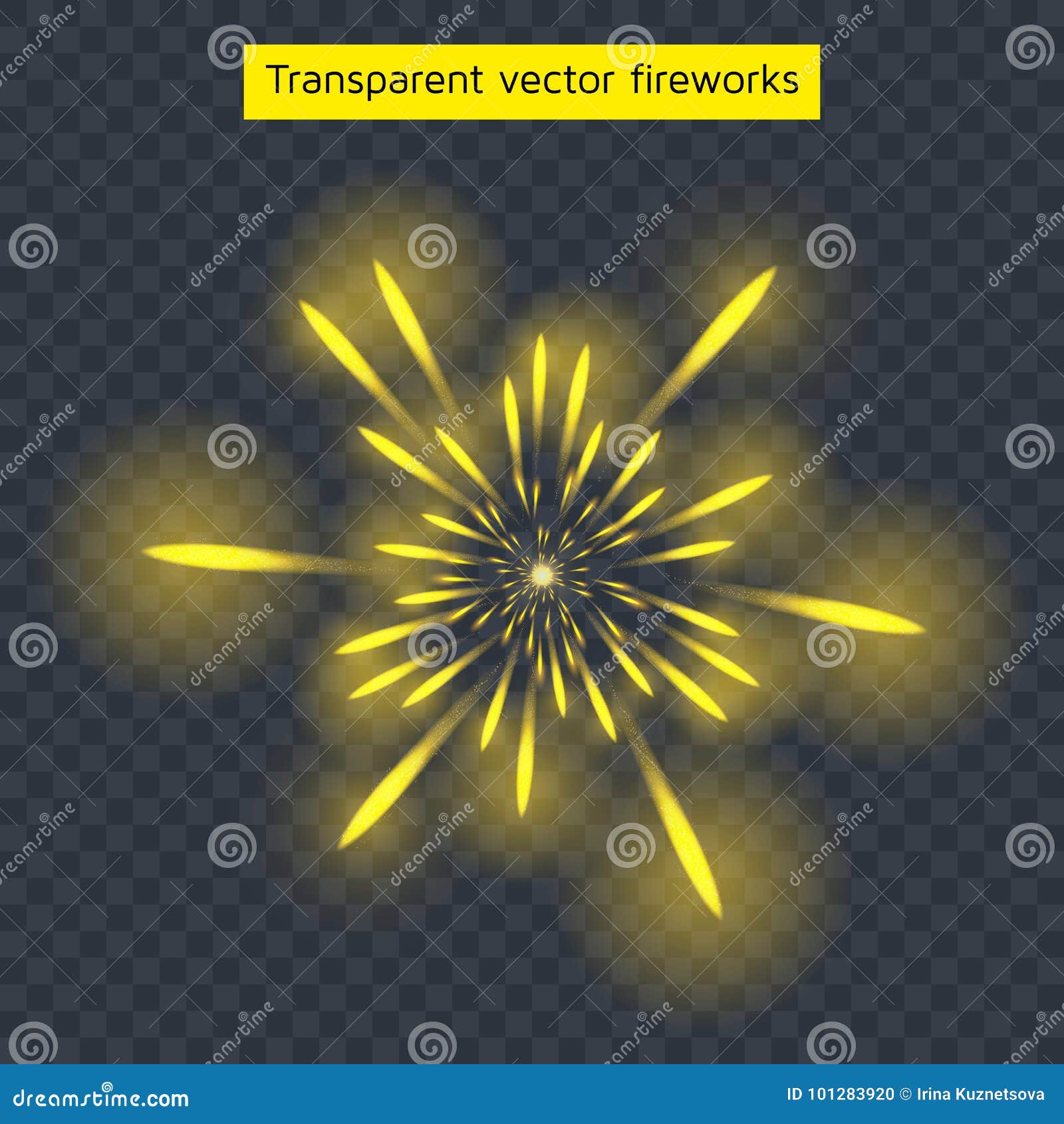 Vector Illustration of Yellow Fireworks, Transparent Light Stock Vector ...