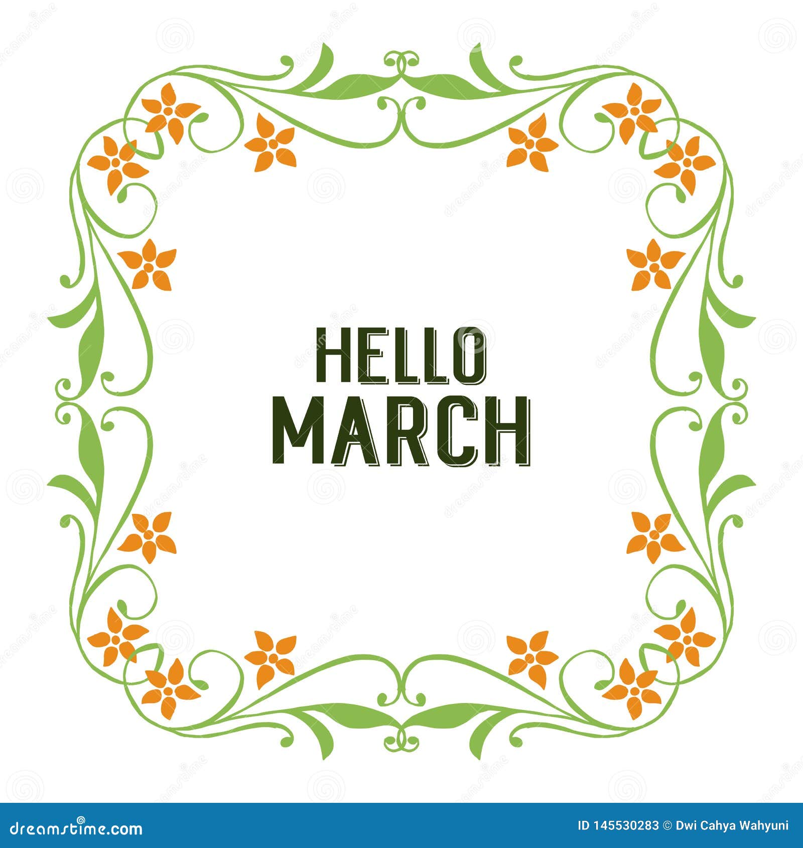Vector Illustration Yellow Flower Frame for Writing Hello March Stock ...
