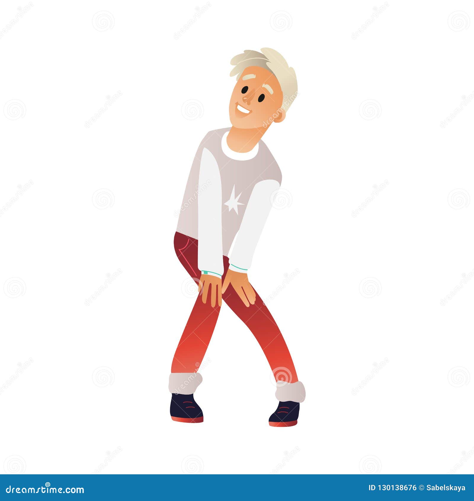 Vector Illustration of Young Boy Standing in Waiting and Curious Pose ...