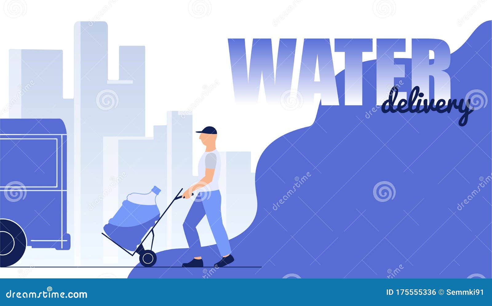Vector Illustration of a Young Man Brings a Bottle of Water, Delivering ...