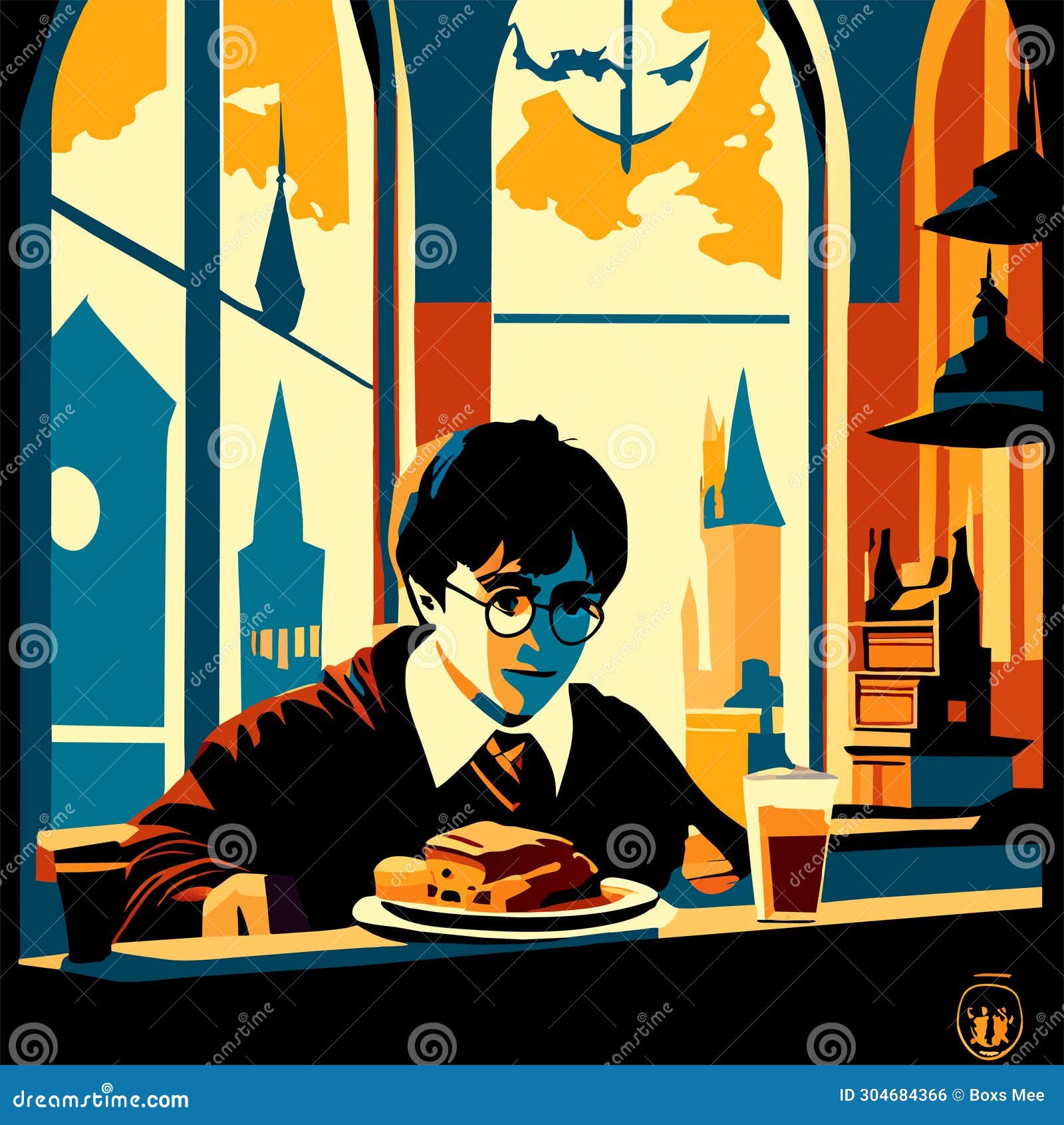 A Vector Illustration of a Young Man Having Lunch in a Cafe. Generative ...