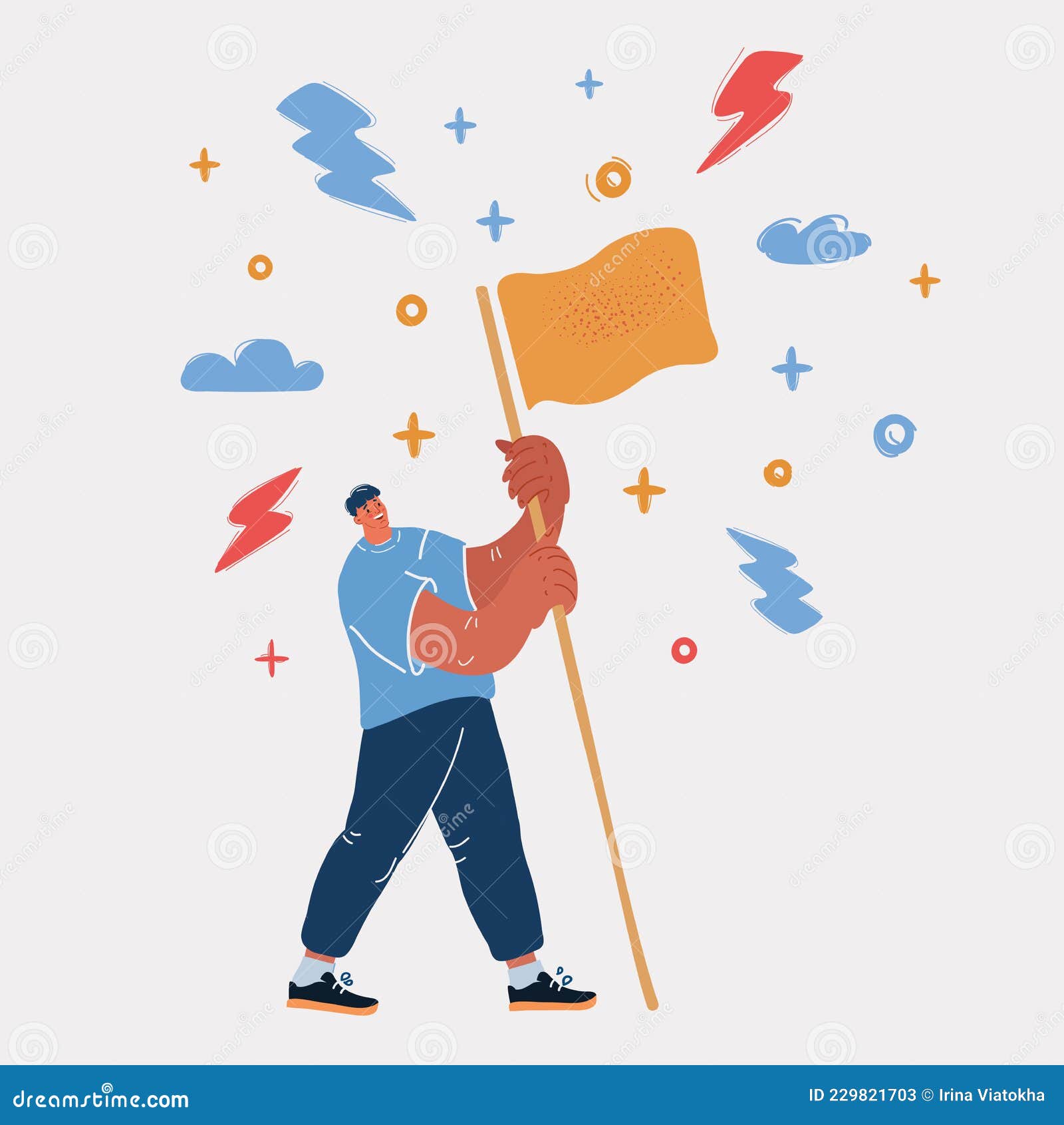 Vector Illustration of Young Man Holding a Flag Stock Vector ...