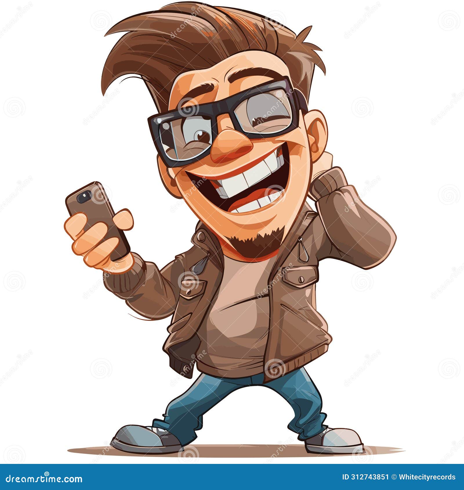 Vector Illustration of a Young Man with a Phone in His Hand. Stock ...