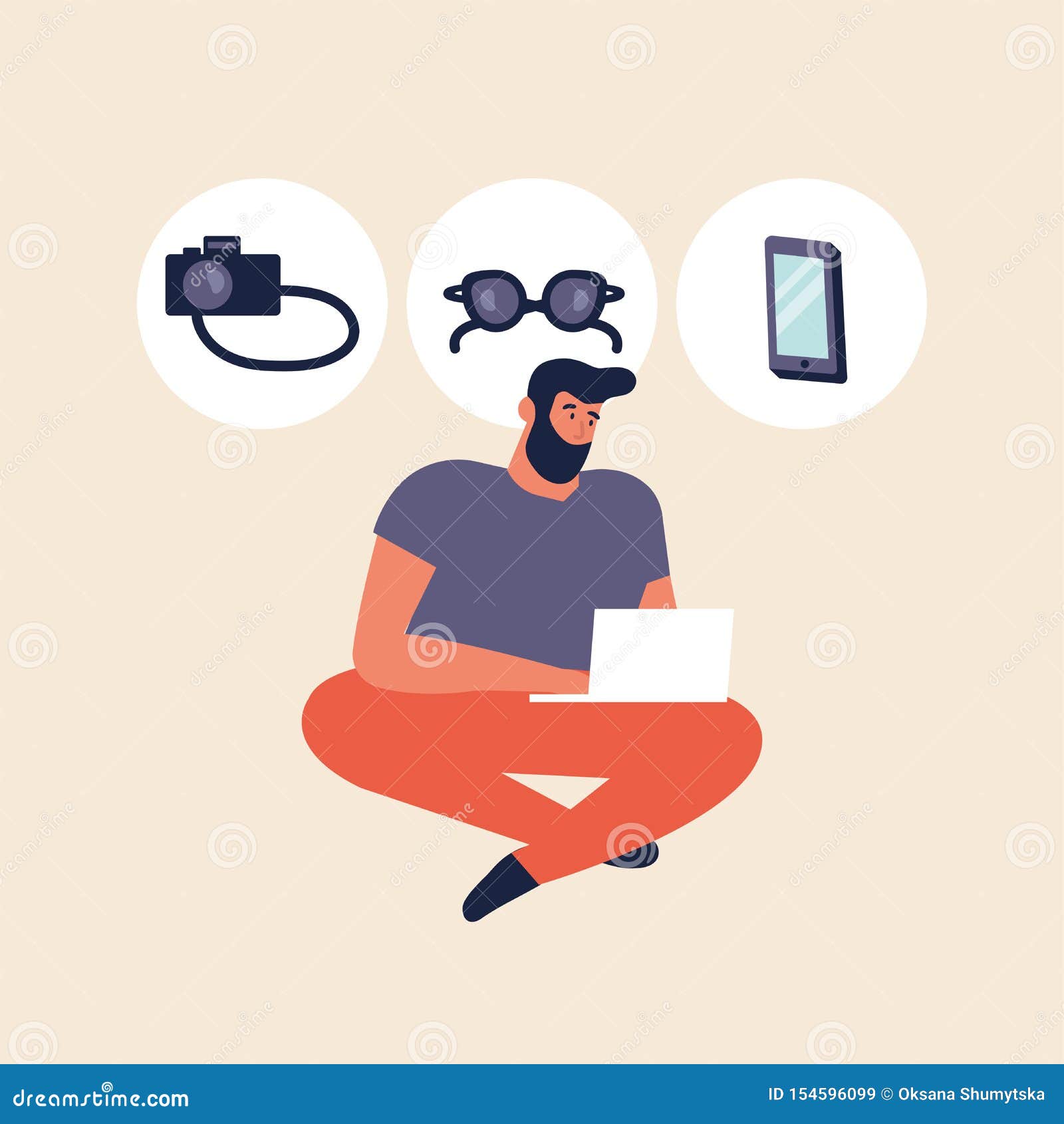 Vector Illustration Young Man Shopping Online by Laptop, Browsing ...