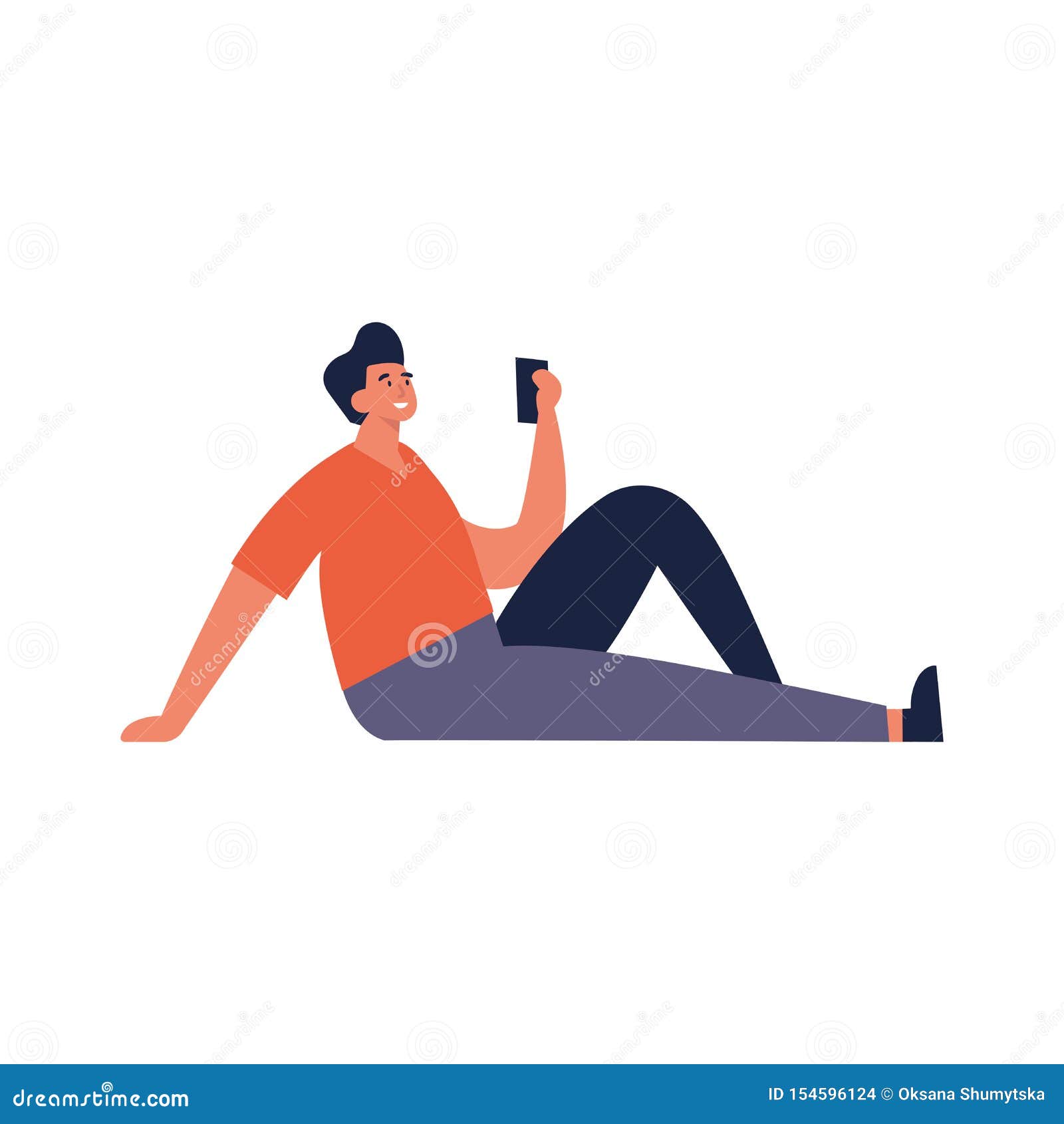 Vector Illustration Young Man Standing and Using Mobile Device. Stock ...