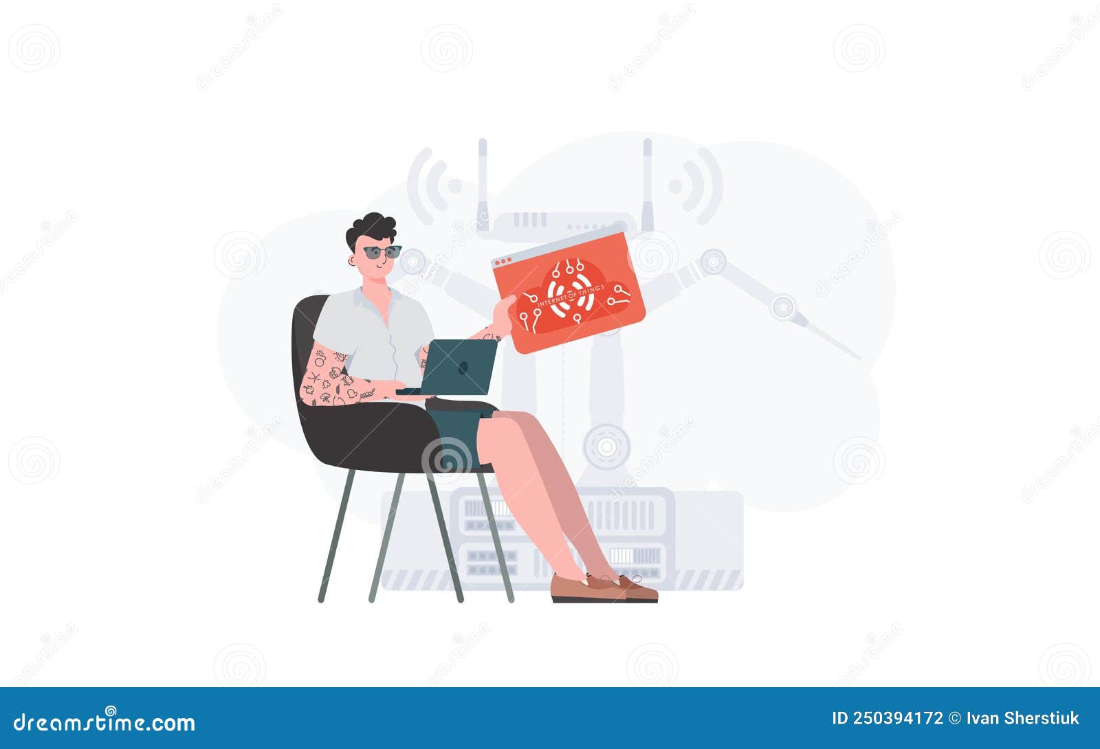 The Guy is Holding an Internet Thing Icon in His Hands. IoT Concept ...