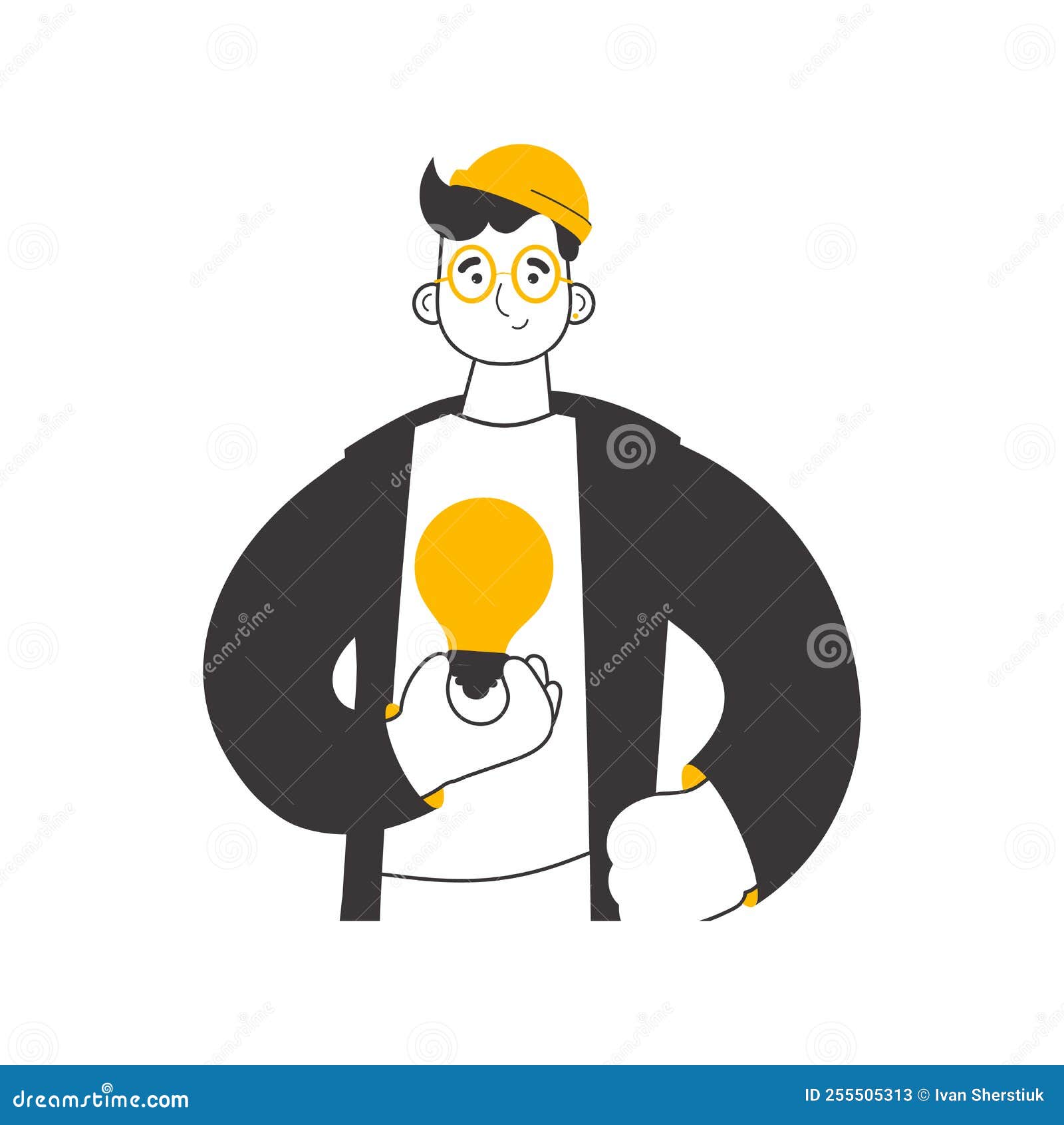 Man and Light Bulb. Idea Concept. Vector Illustration. Isolated. Linear ...