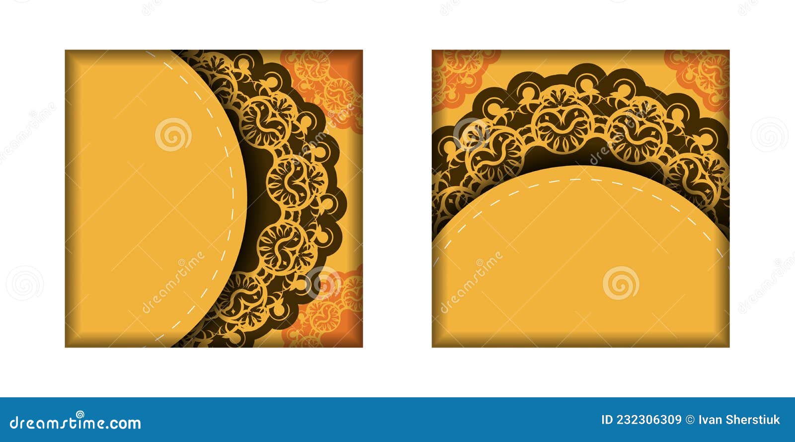 Postcard Template in Yellow Color with a Luxurious Brown Pattern for ...