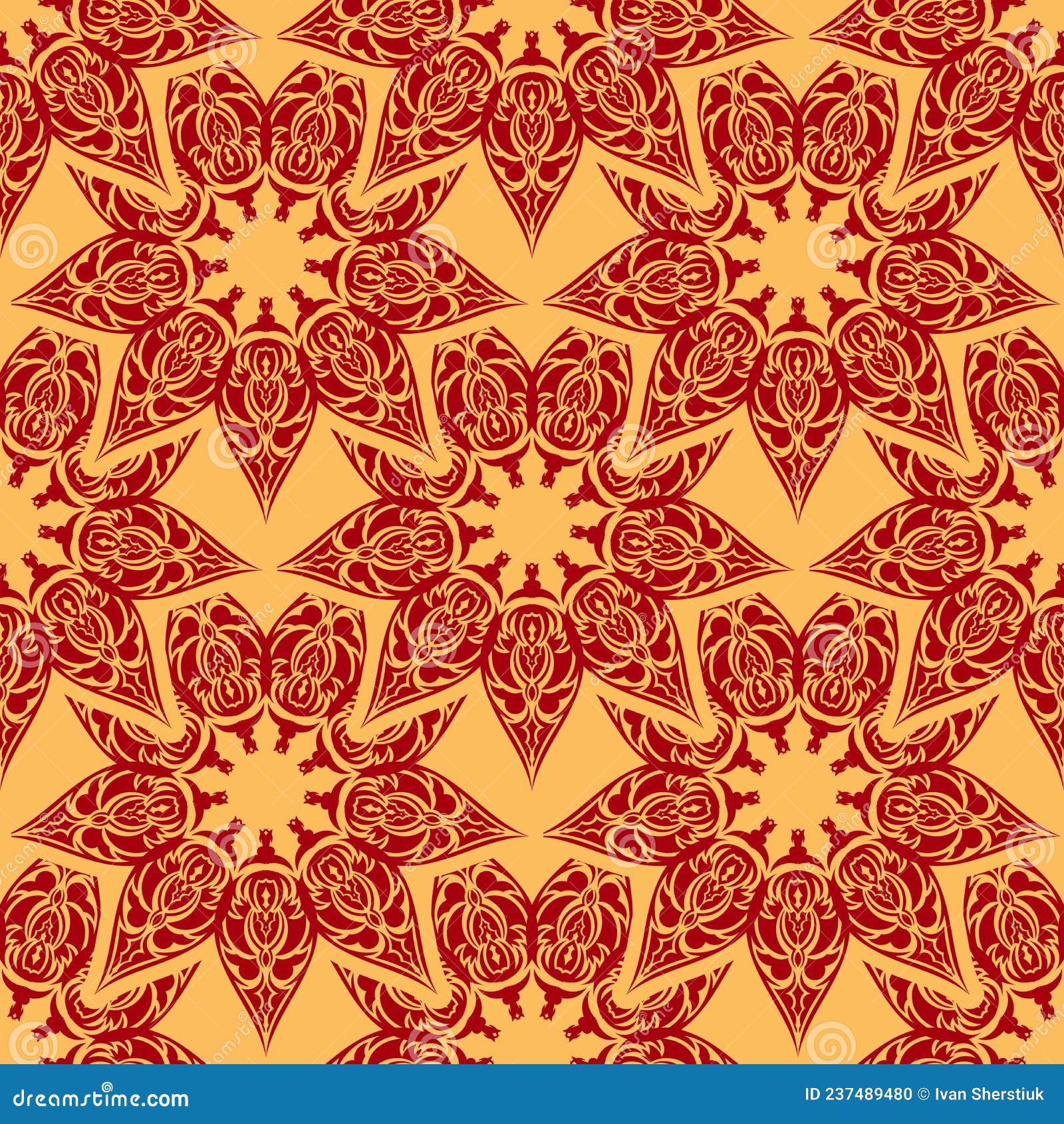 Red and Yellow Seamless Pattern with Vintage Ornament. Stock Vector ...