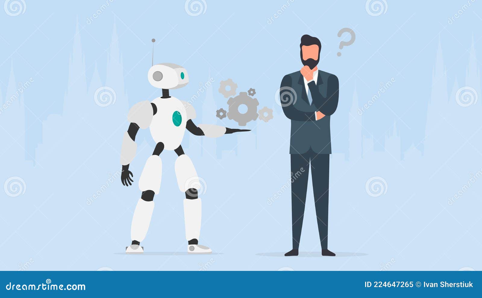 The Robot Offers a Solution. Businessman with a Question. People and ...