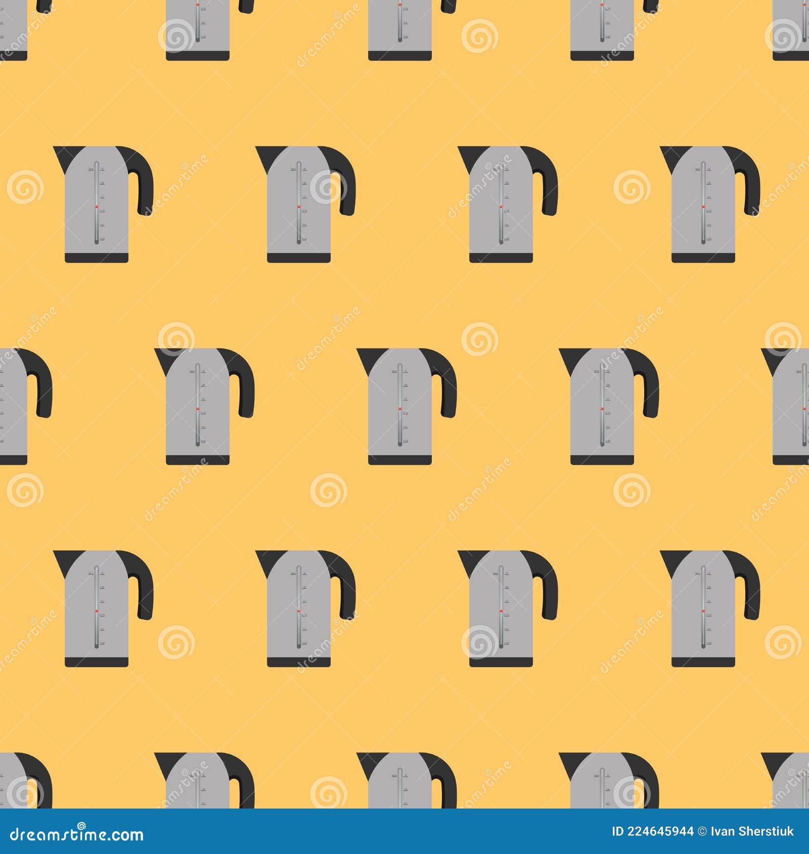 Seamless Pattern Electric Gray Kettle in a Flat Style. Yellow ...