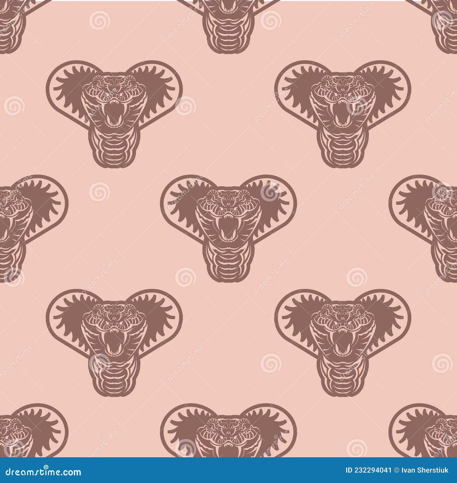 Seamless Pink Pattern with Snake Heads. Stock Vector - Illustration of ...
