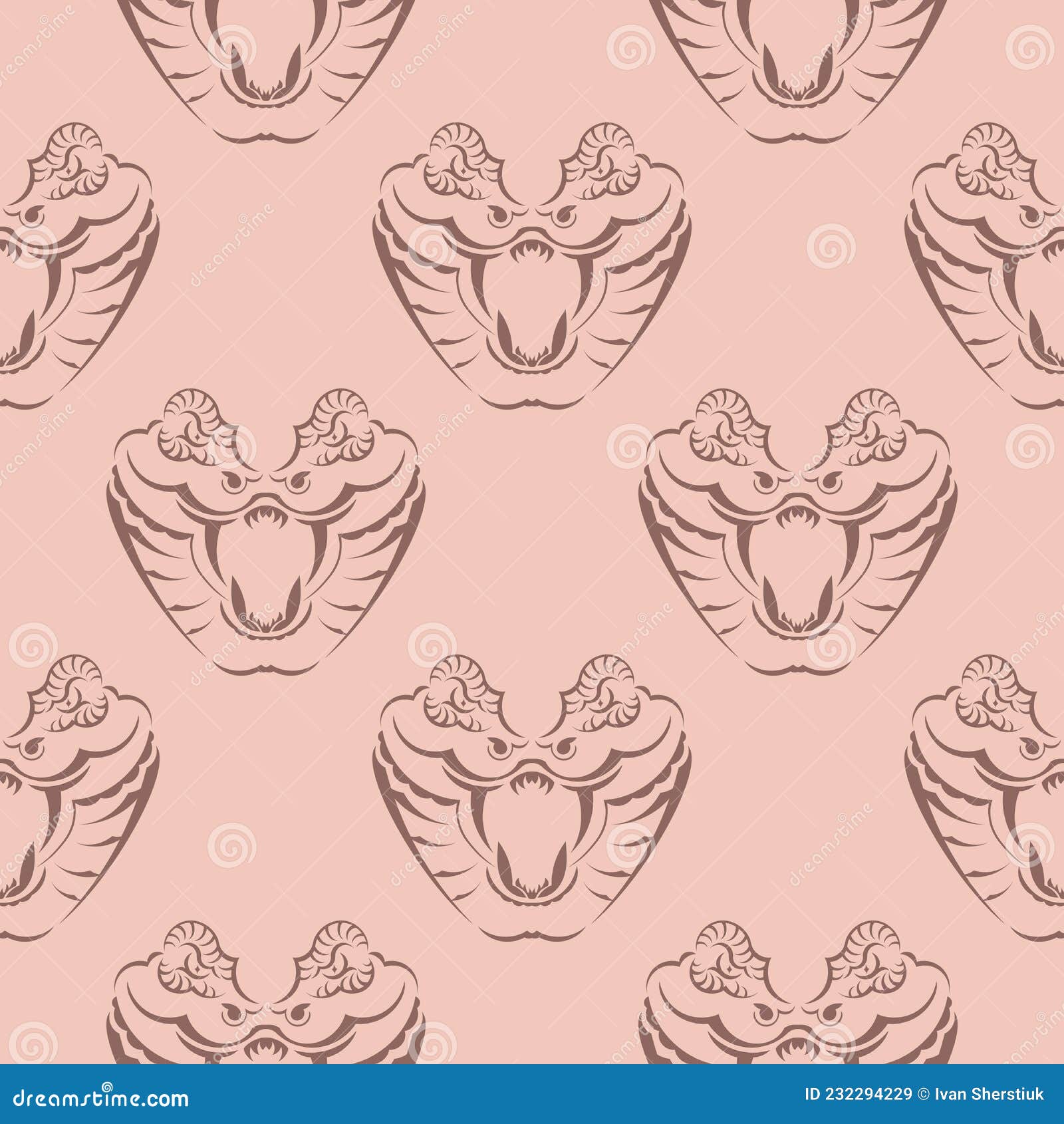 Seamless Pink Pattern with Snake Heads. Stock Vector - Illustration of ...