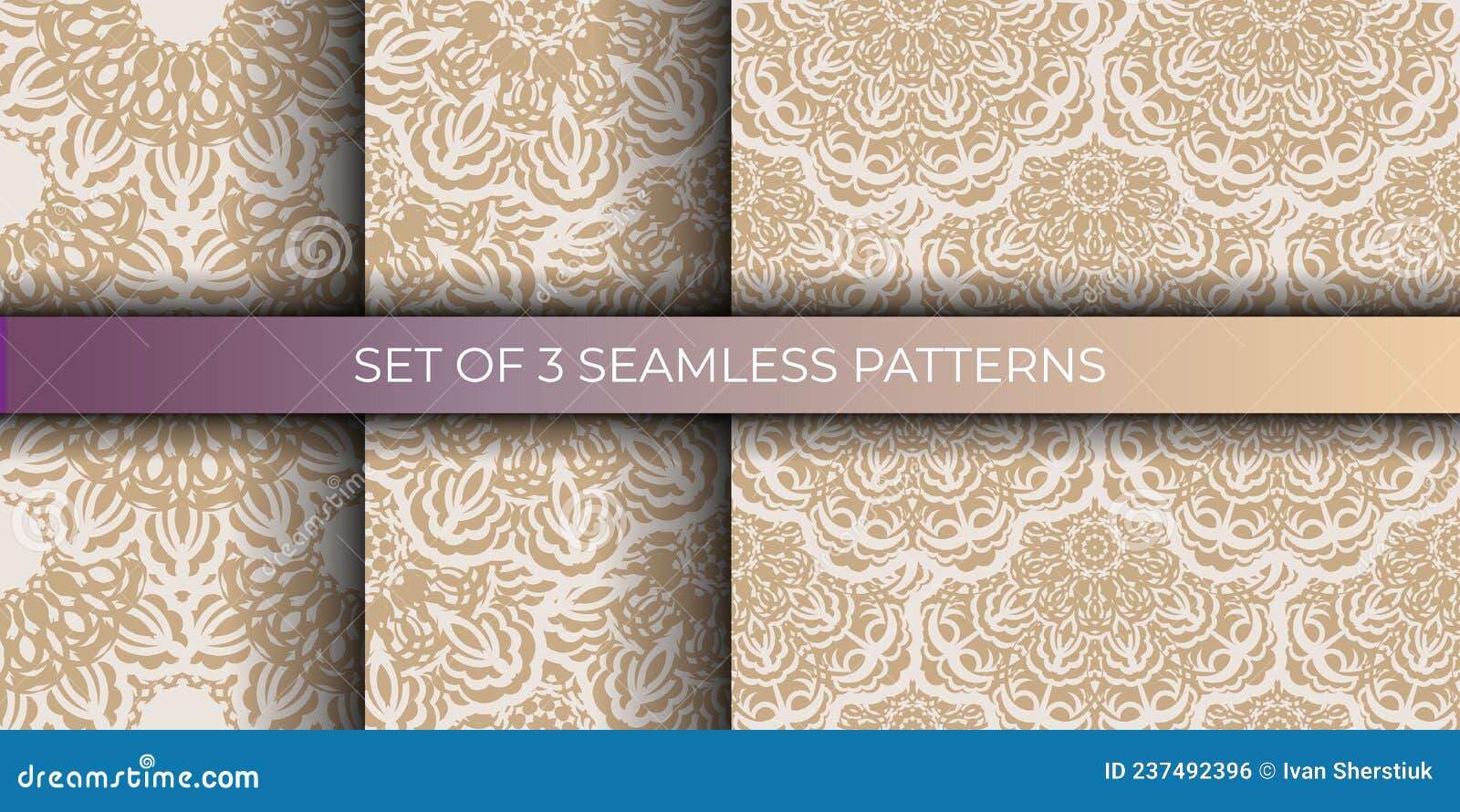 Set of Beige Seamless Pattern with Decorative Ornaments. Good for ...