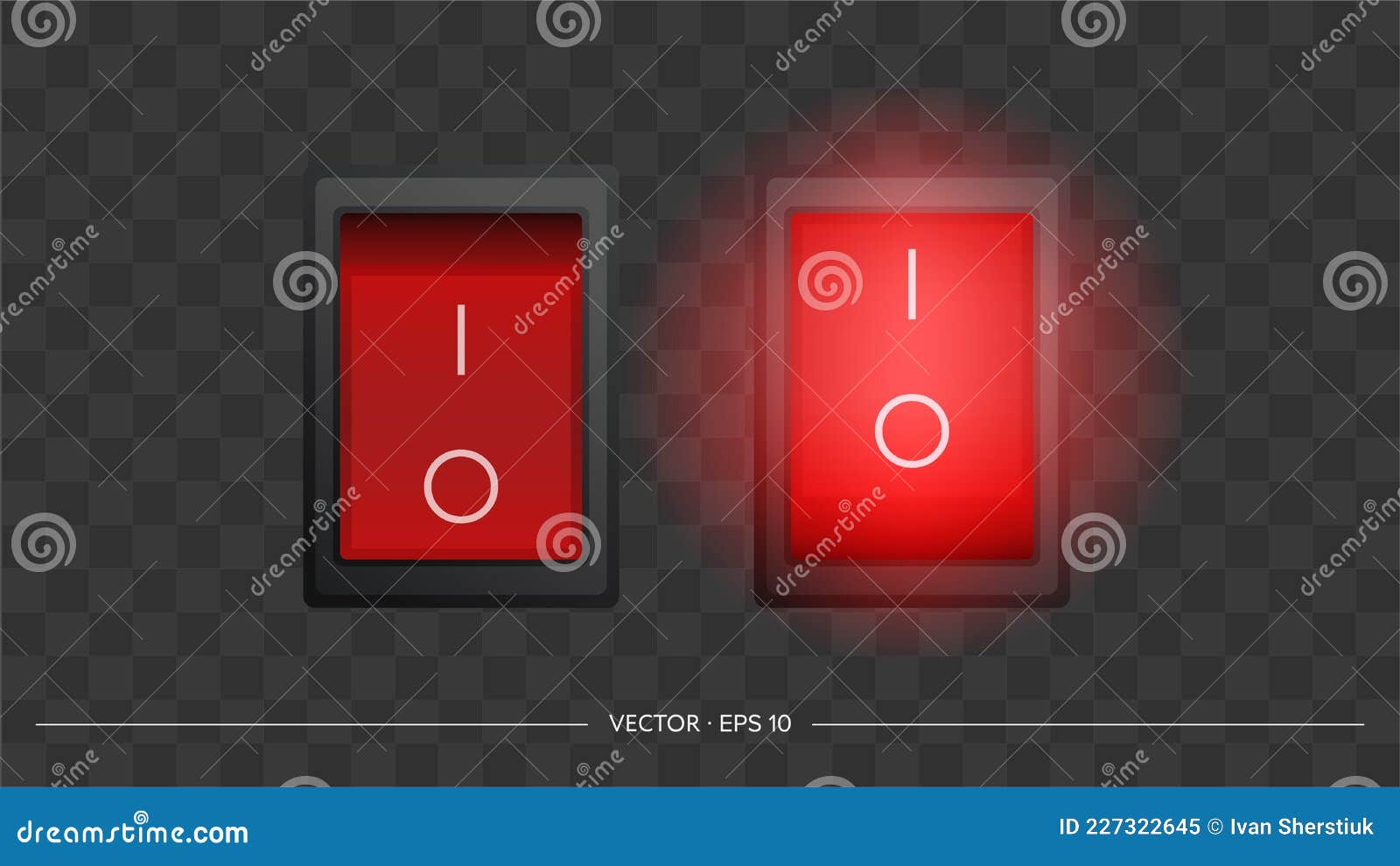 Set of Red Square on and Off Buttons. Isolated. Vector. Stock Vector ...