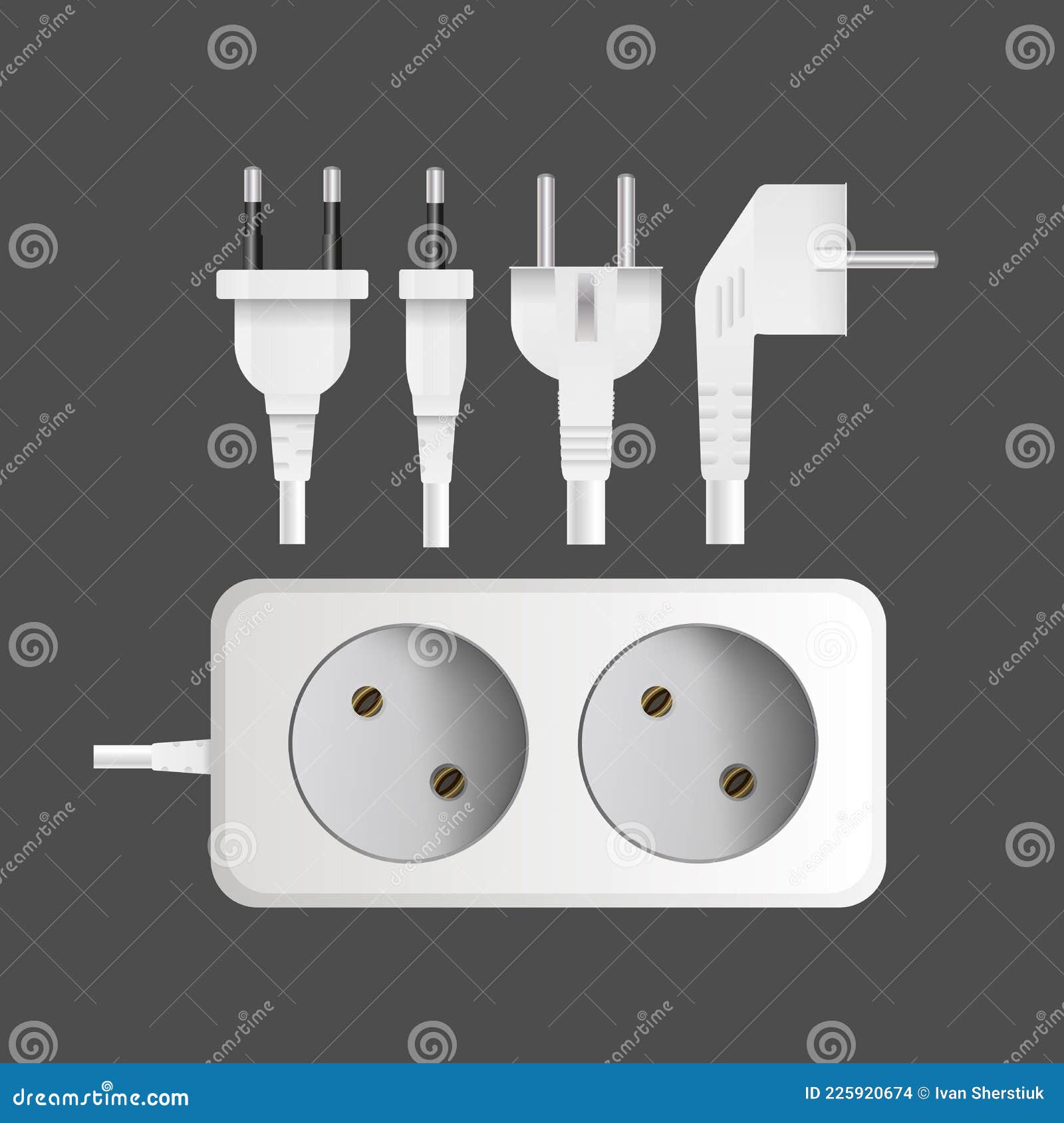 White Extension Cord with Two Outlets. Portable Socket. Realistic Style ...
