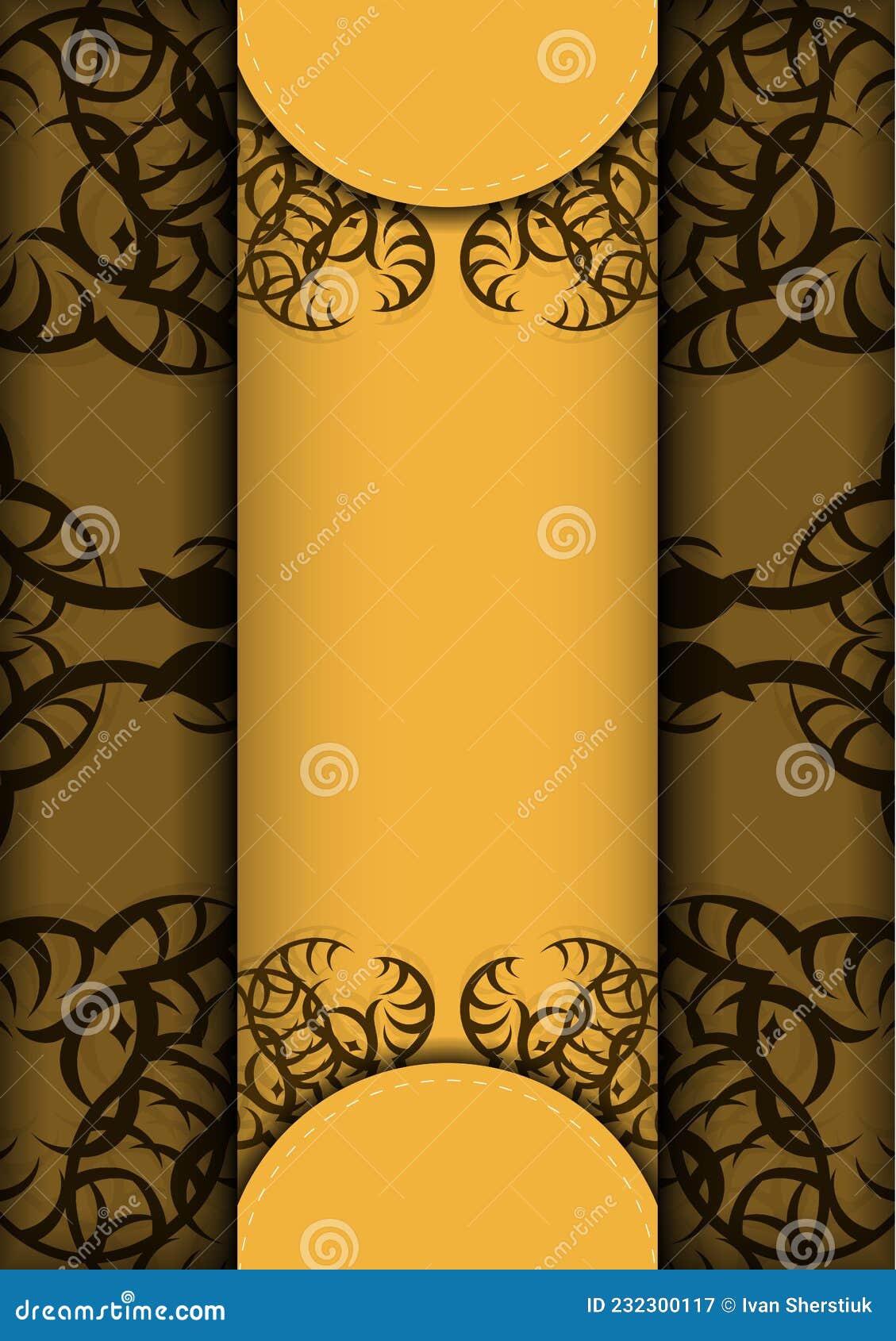 Yellow Greeting Card with Vintage Brown Pattern for Your ...