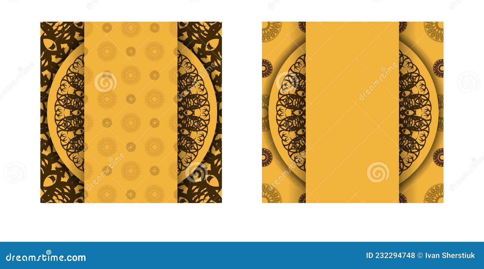 Yellow Postcard with Vintage Brown Pattern for Your Design. Stock ...