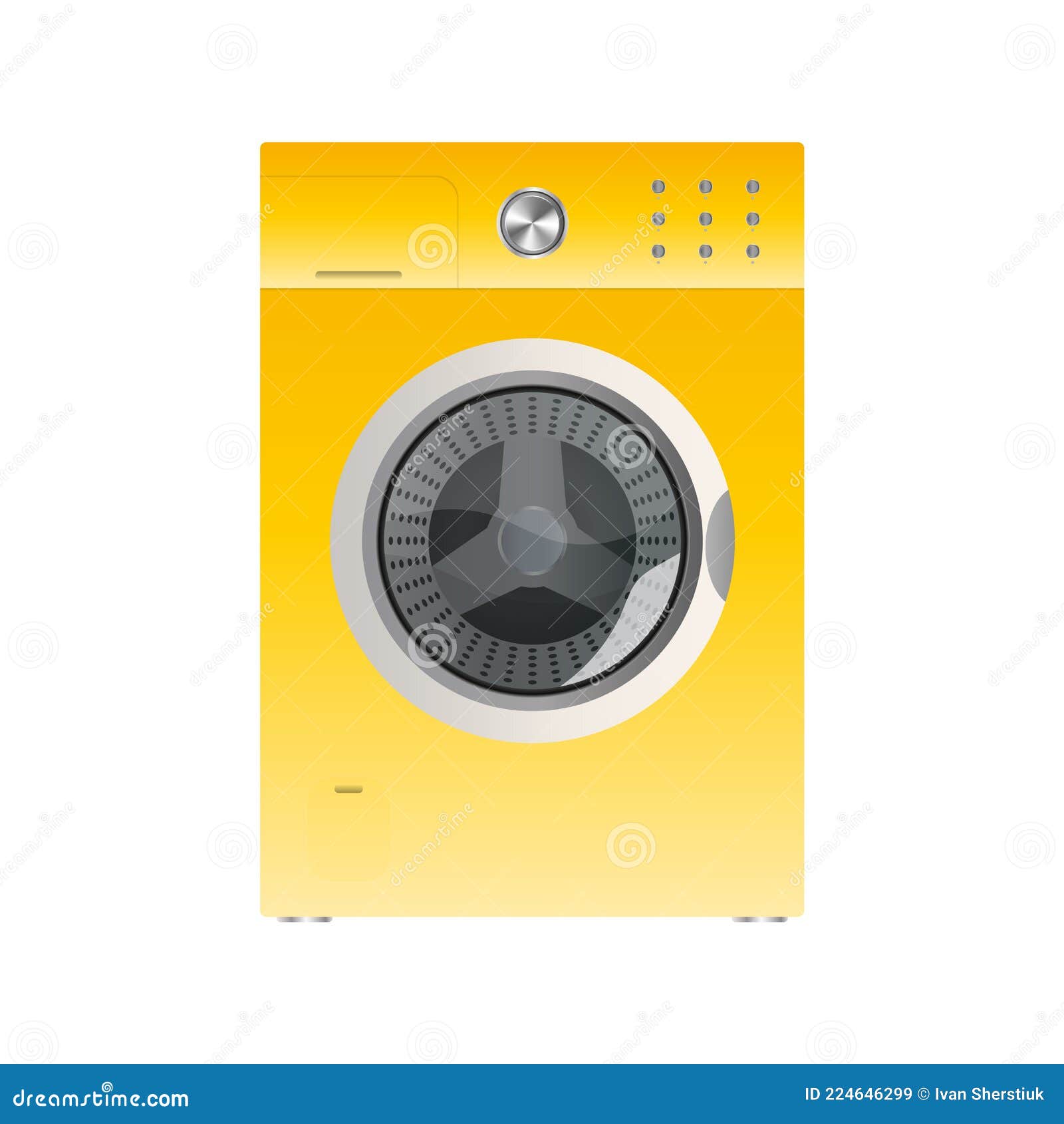 Yellow Washing Machine Isolated on a White Background. Realistic Vector ...