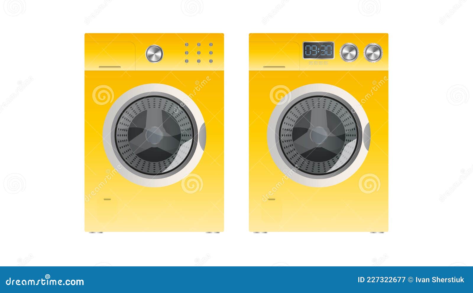 Yellow Washing Machine Isolated on a White Background. Realistic Vector ...