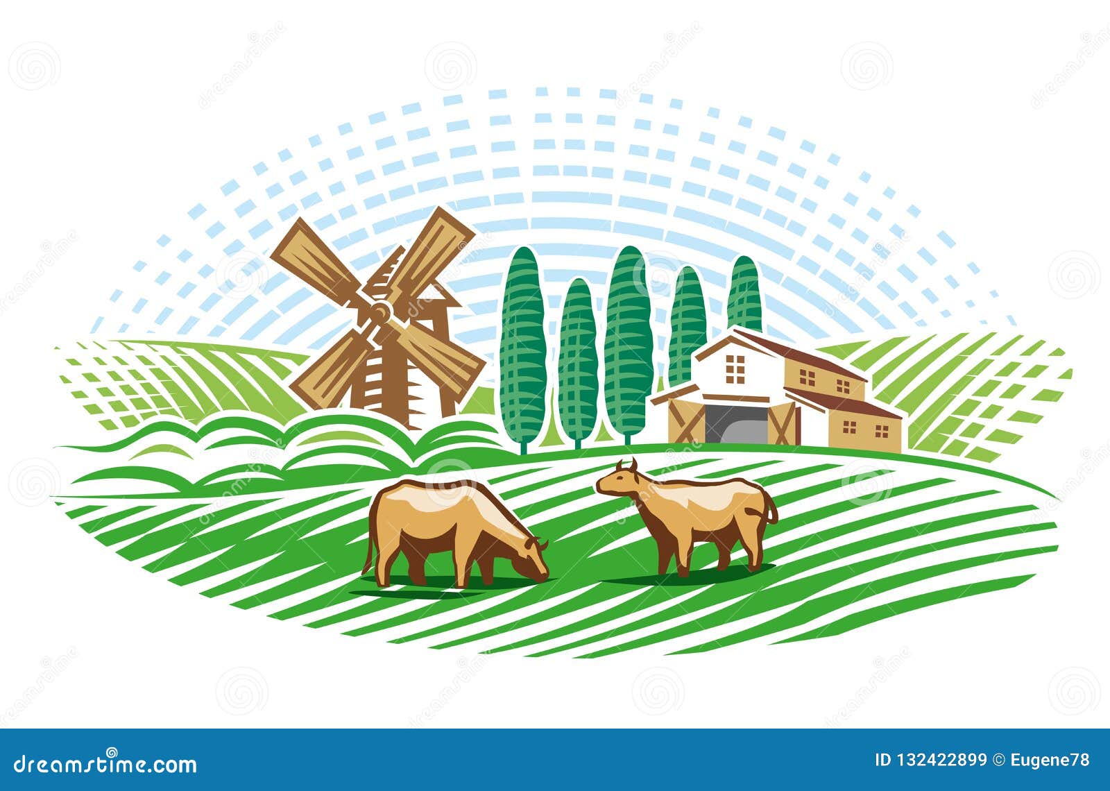 Landscape with Mill and Farm. Version Stock Vector - Illustration of ...