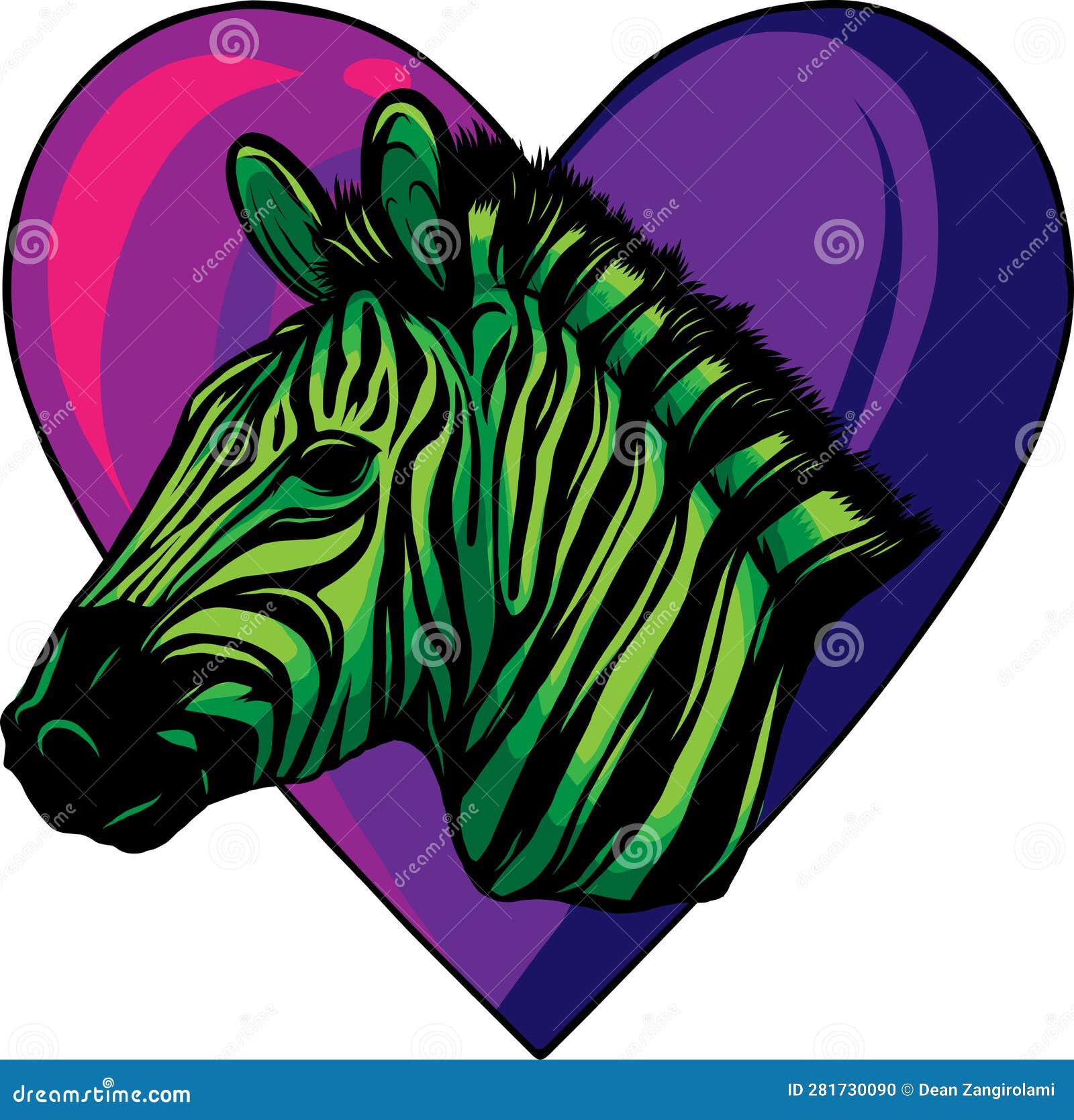 Vector Illustration of Zebra Head on Heart Stock Vector - Illustration ...