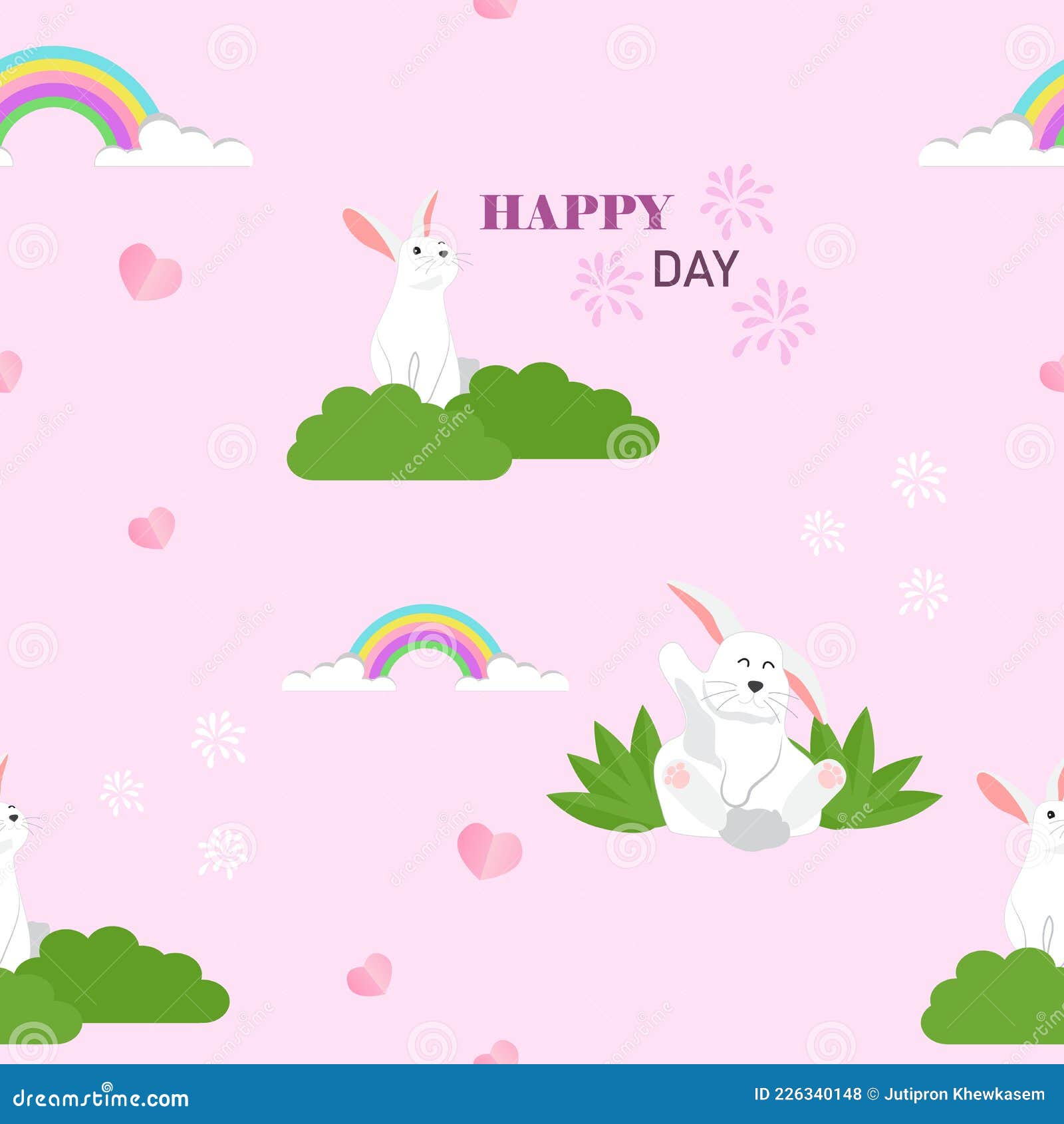 Vector Illustrations of Abstract Rabbit Cartoon Seamless Pattern Cute ...