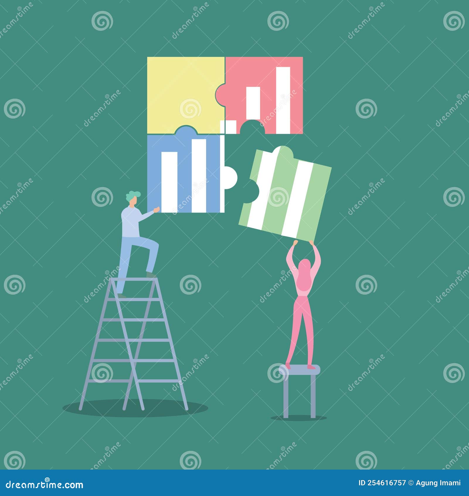 Vector Illustrations Background Assembling a Business Diagram Puzzle ...