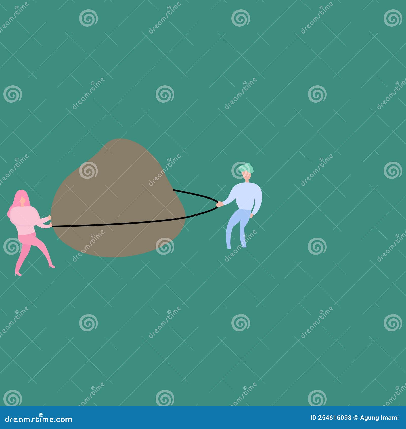 Vector Illustrations Background A Man Pulls A Boulder And A Woman Helps ...