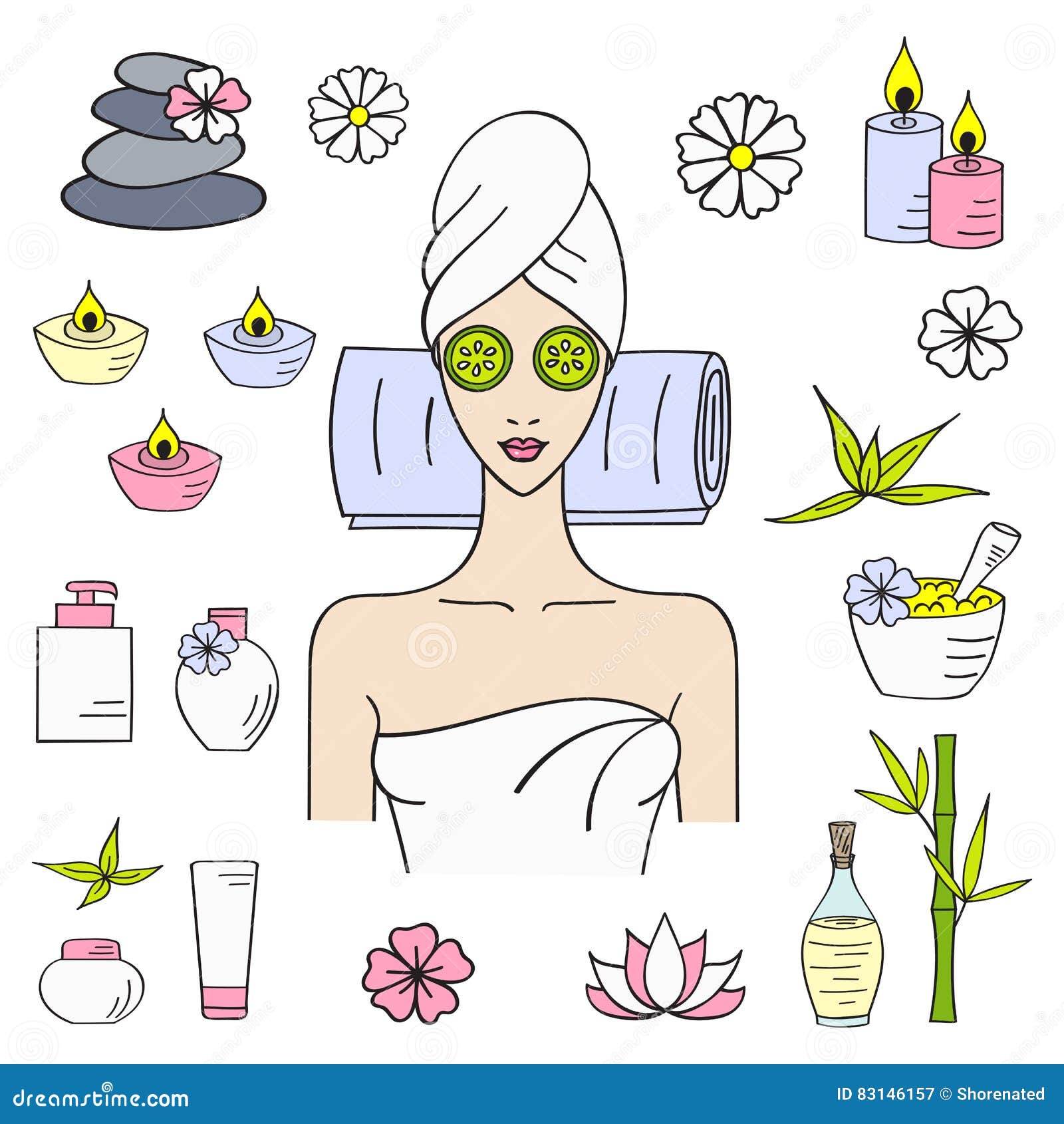 Vector Illustrations Of Beautiful Woman Spa Treatment Stock Vector