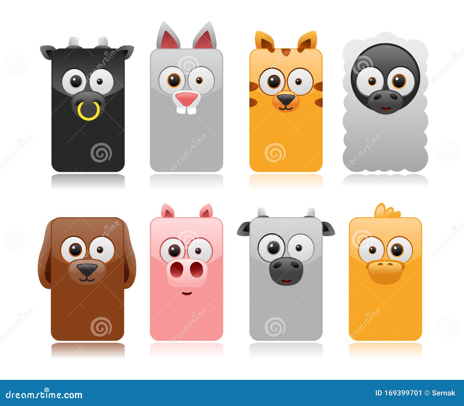 Vector Cartoon Rectangle Animal Set Stock Vector - Illustration of ...