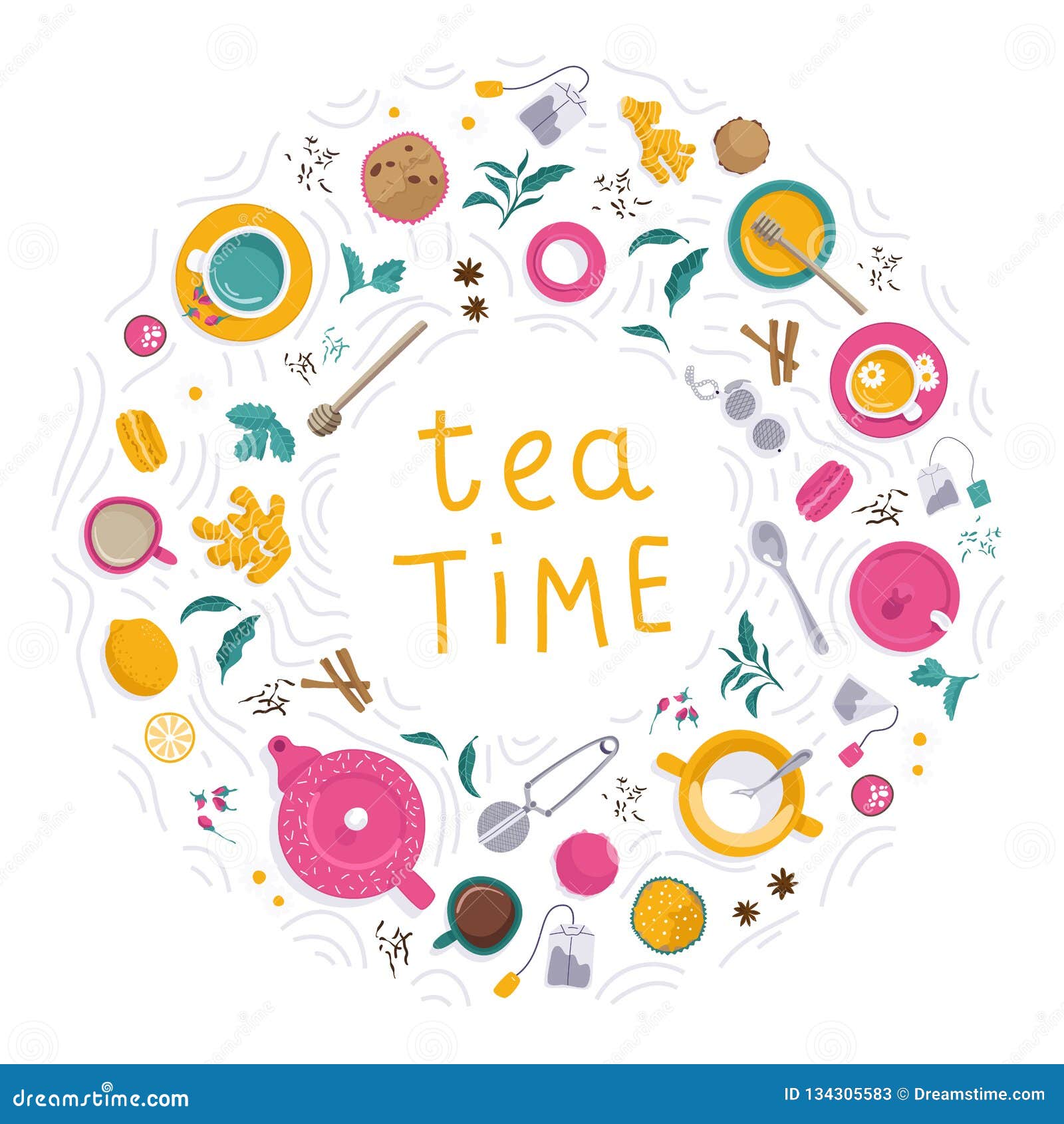 Tea time set stock vector. Illustration of breakfast - 134305583