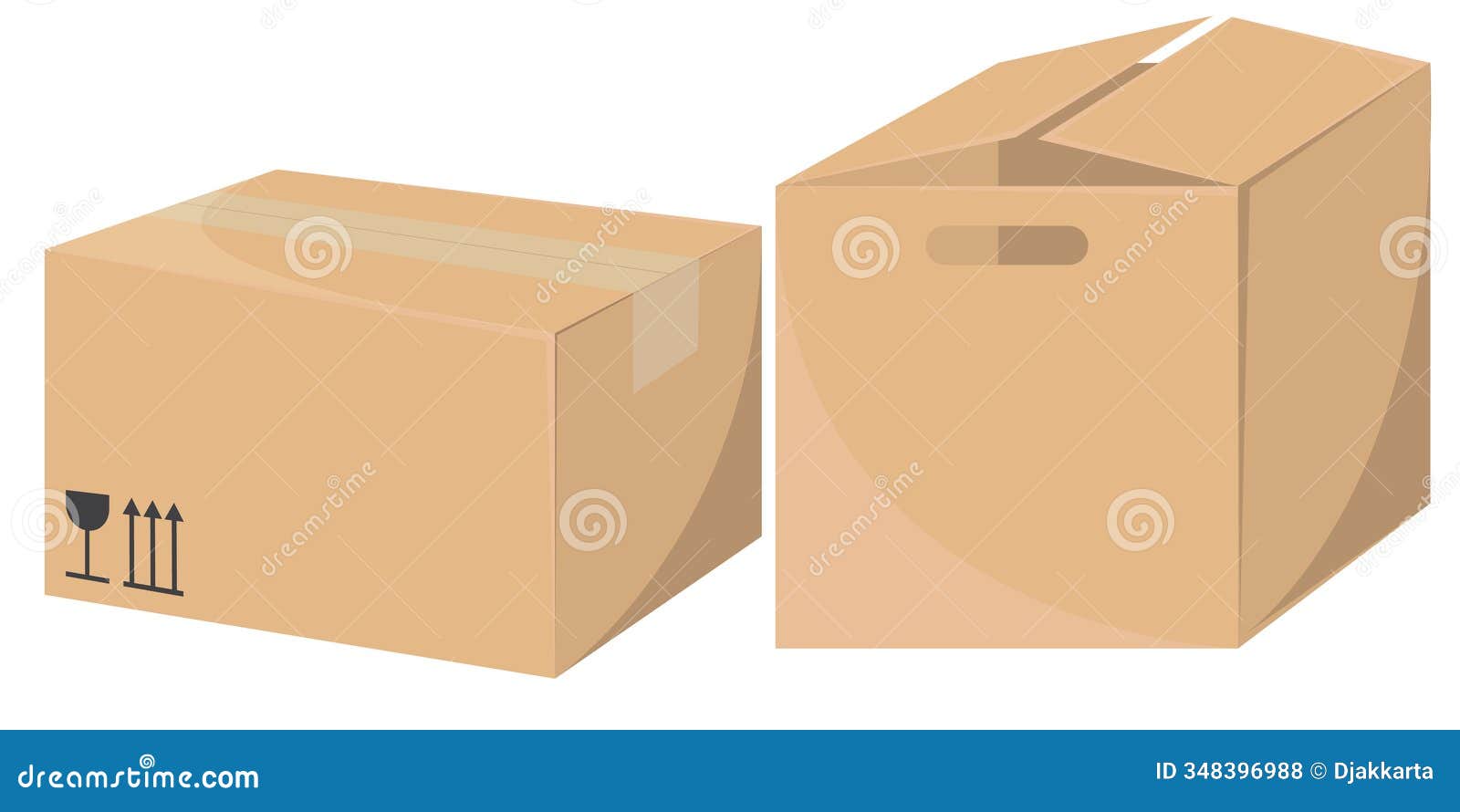 Vector Illustrations of Craft-style Cardboard Boxes for Delivery, Shown ...