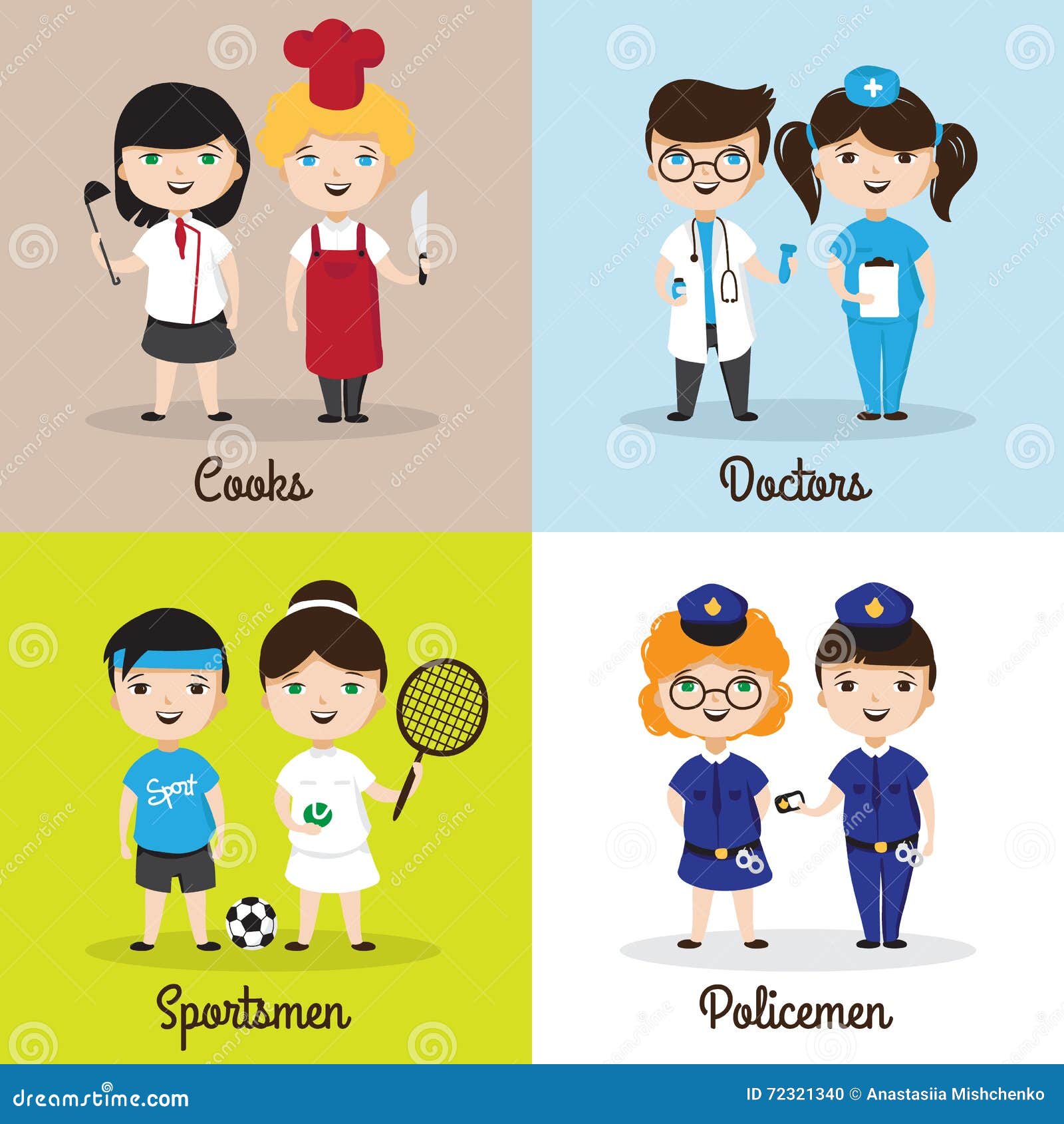 Vector Illustrations Of Cute Cartoon Kids In Different Professions ... Vector Illustrations Of Cute Cartoon Kids In Different Professions ...