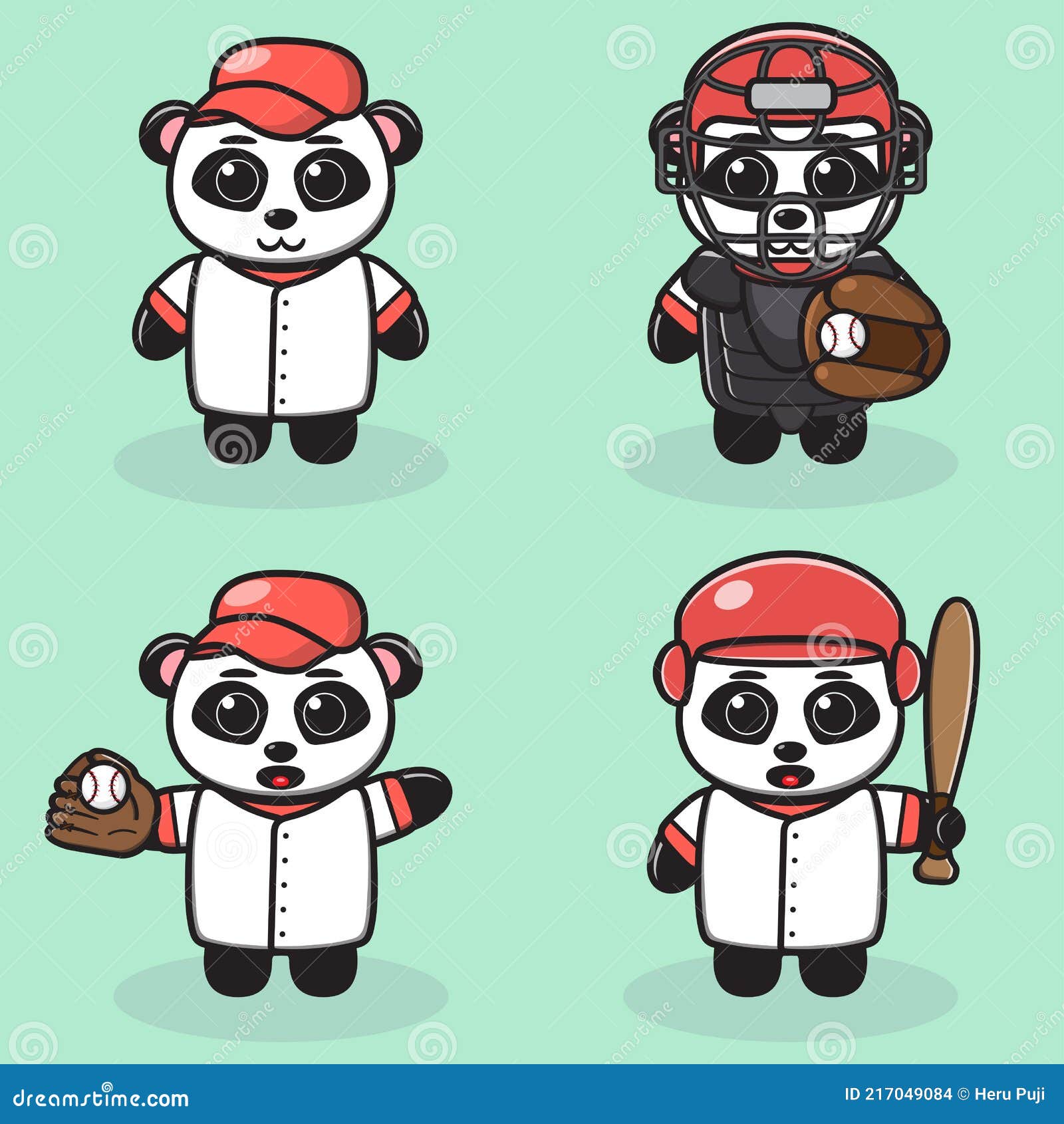 Vector Illustrations of a Cute Cartoon Panda Baseball Player. Stock ...