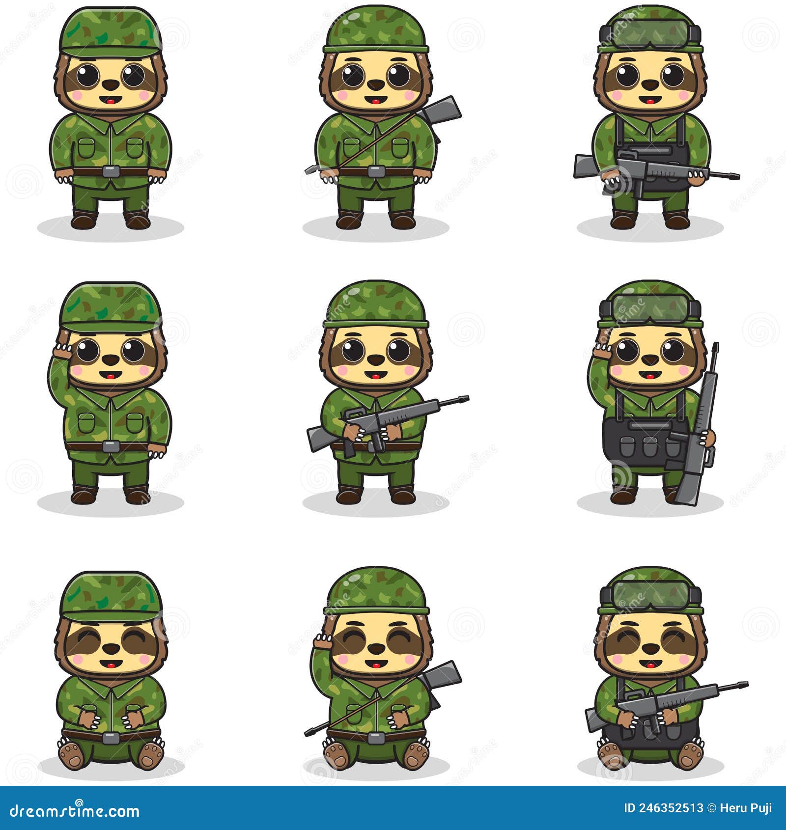 Vector Illustrations of Cute Sloth As Soldier. Stock Vector ...
