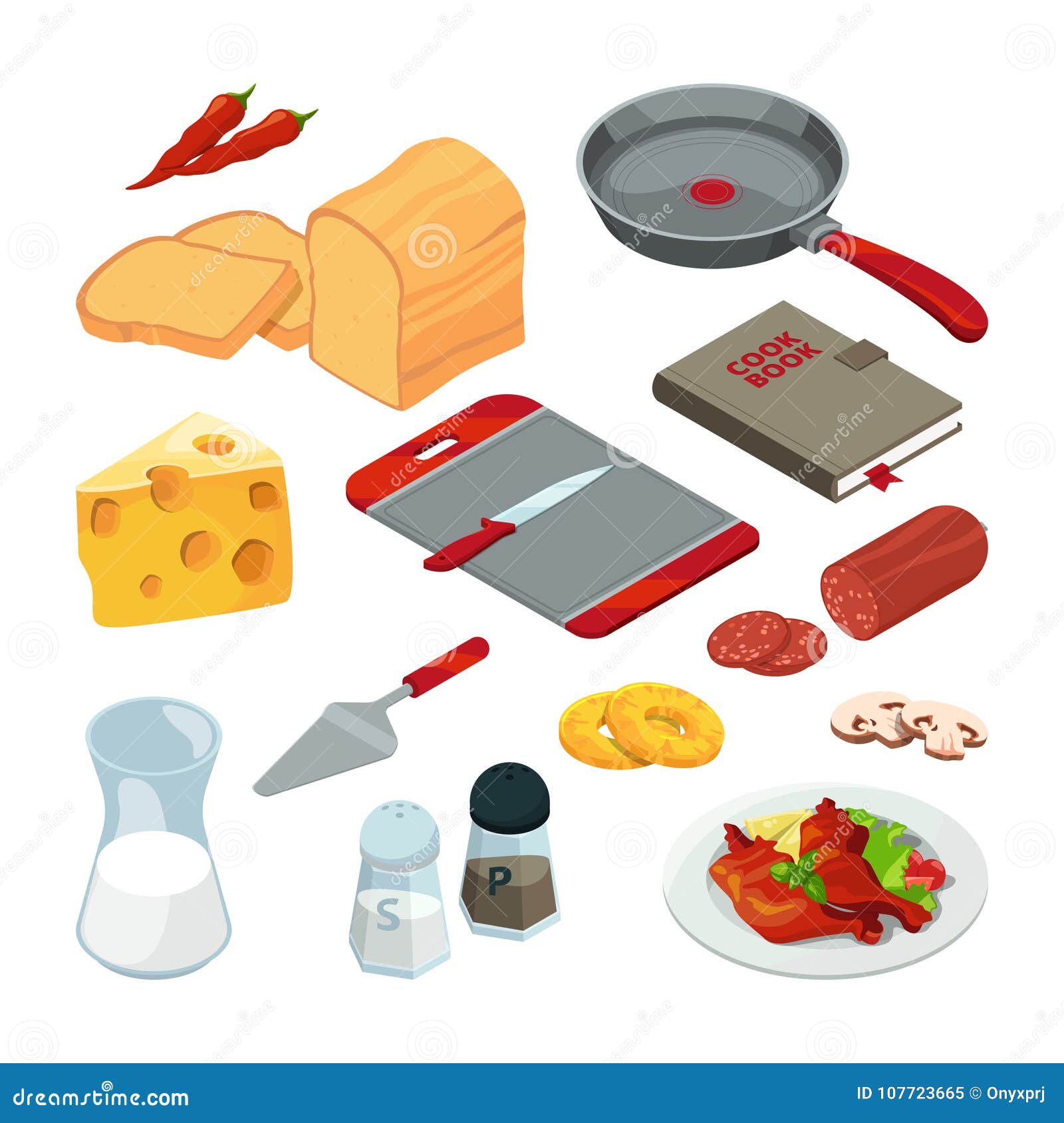 Vector Illustrations of Different Foods and Kitchen Tools for Cooking ...