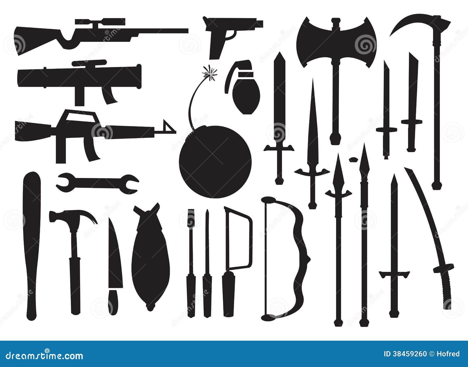 Vector Illustrations of Different Tools and Weapons Stock Vector ...
