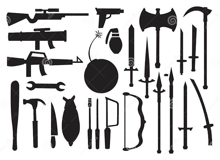 Vector Illustrations of Different Tools and Weapons Stock Vector ...