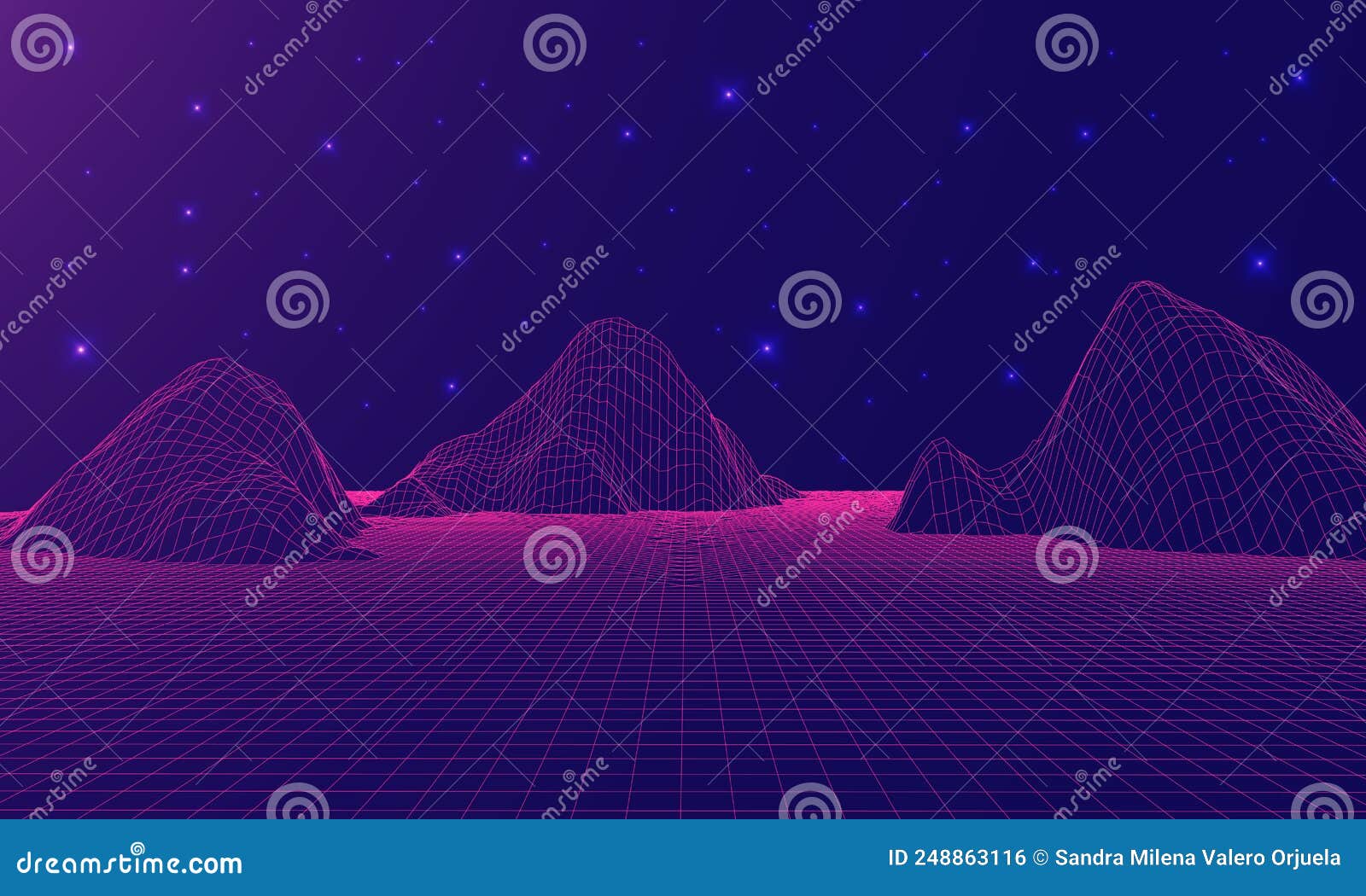Vector Illustrations of Digital Metaverse Landscape with Mountains ...