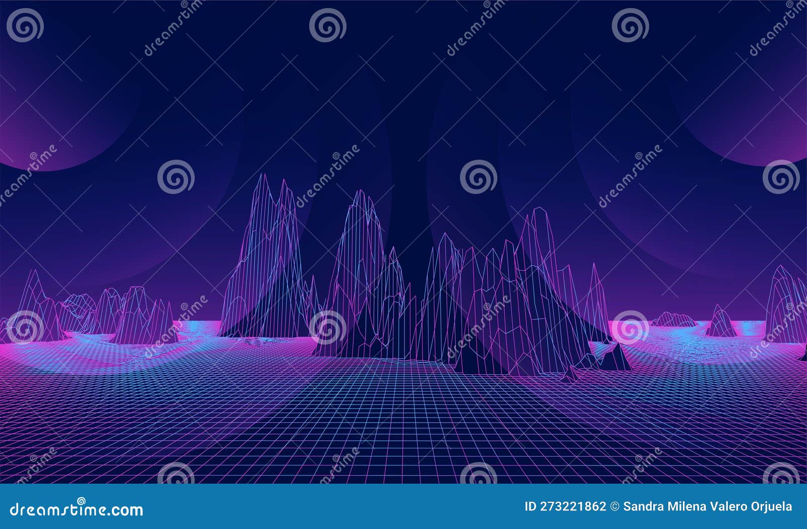 Vector Illustrations of Digital Metaverse Landscape with Mountains ...