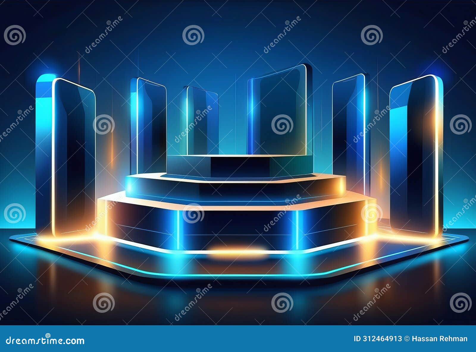 Vector Illustrations of Futuristic Digital Technology Stage with ...