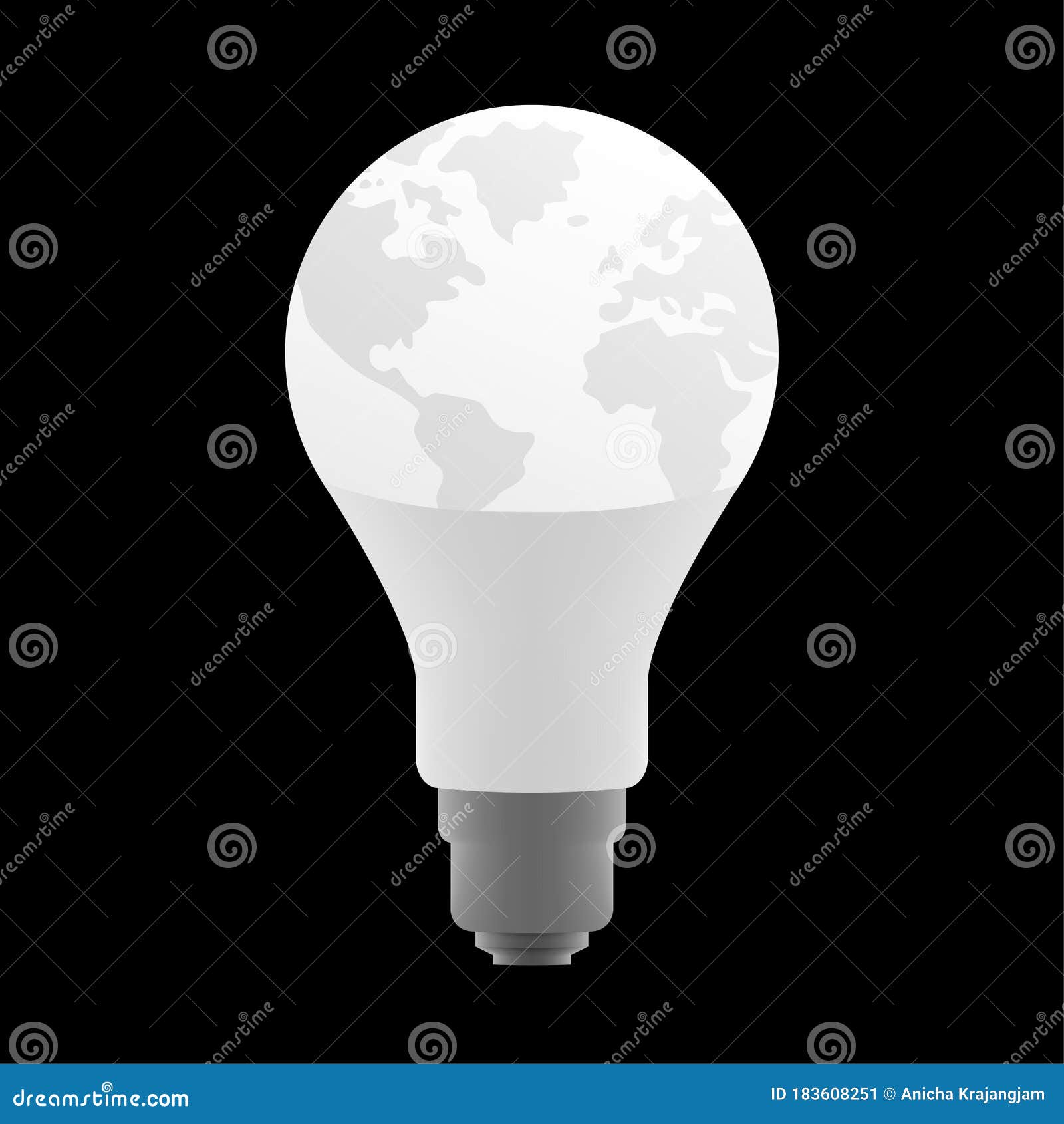 Vector Illustrations of Global Map in a Light Bulb on Black Background ...