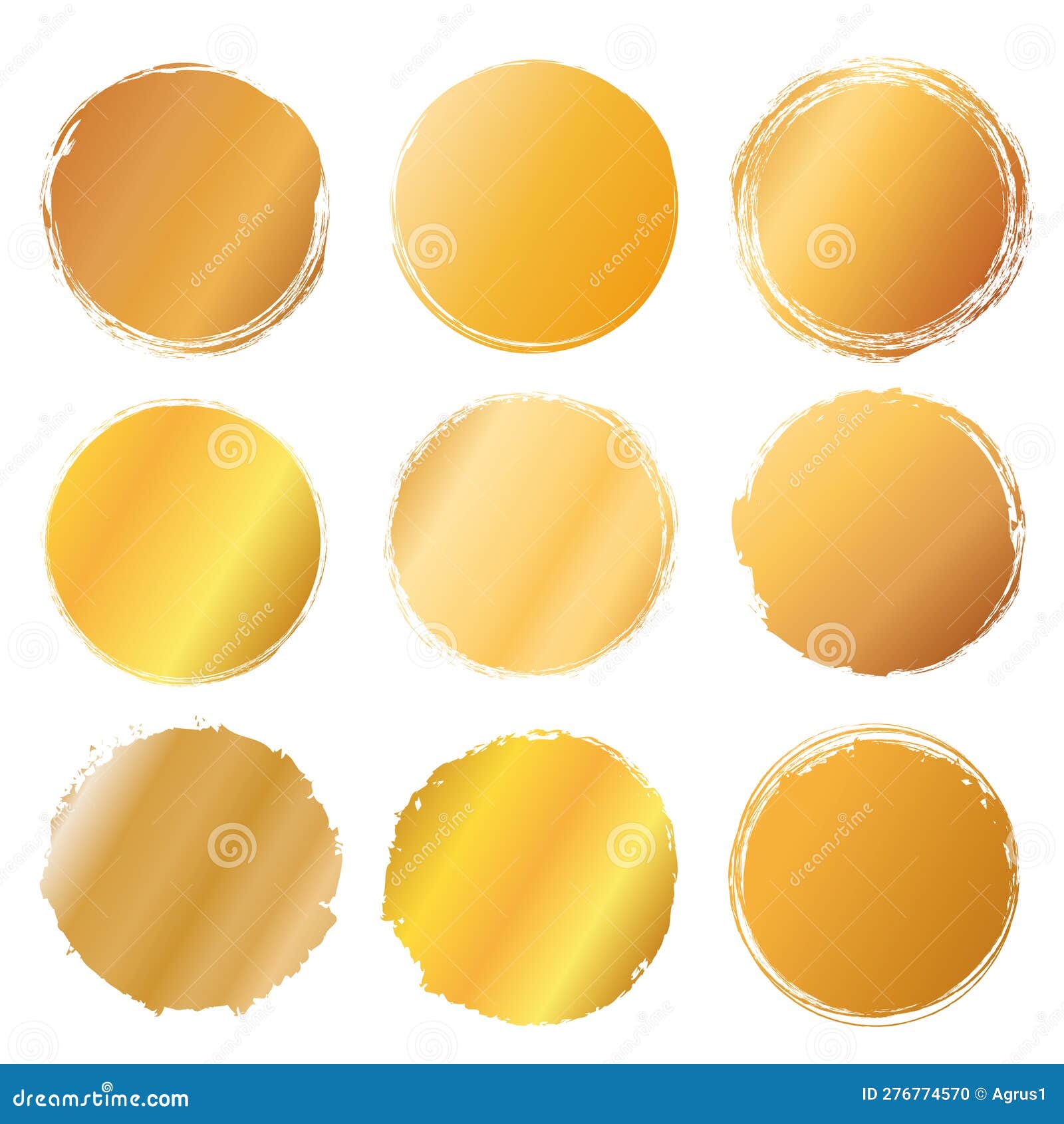 Vector Illustrations of Gold Colored Circle Shape Brush Painted Banners ...