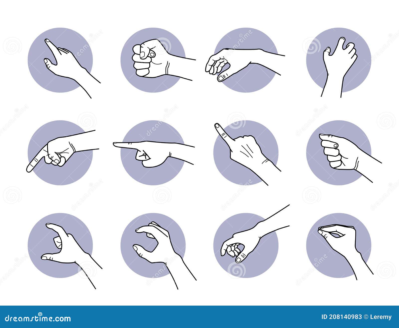 Hand Pointing and Grabbing Gestures. Stock Vector - Illustration of ...